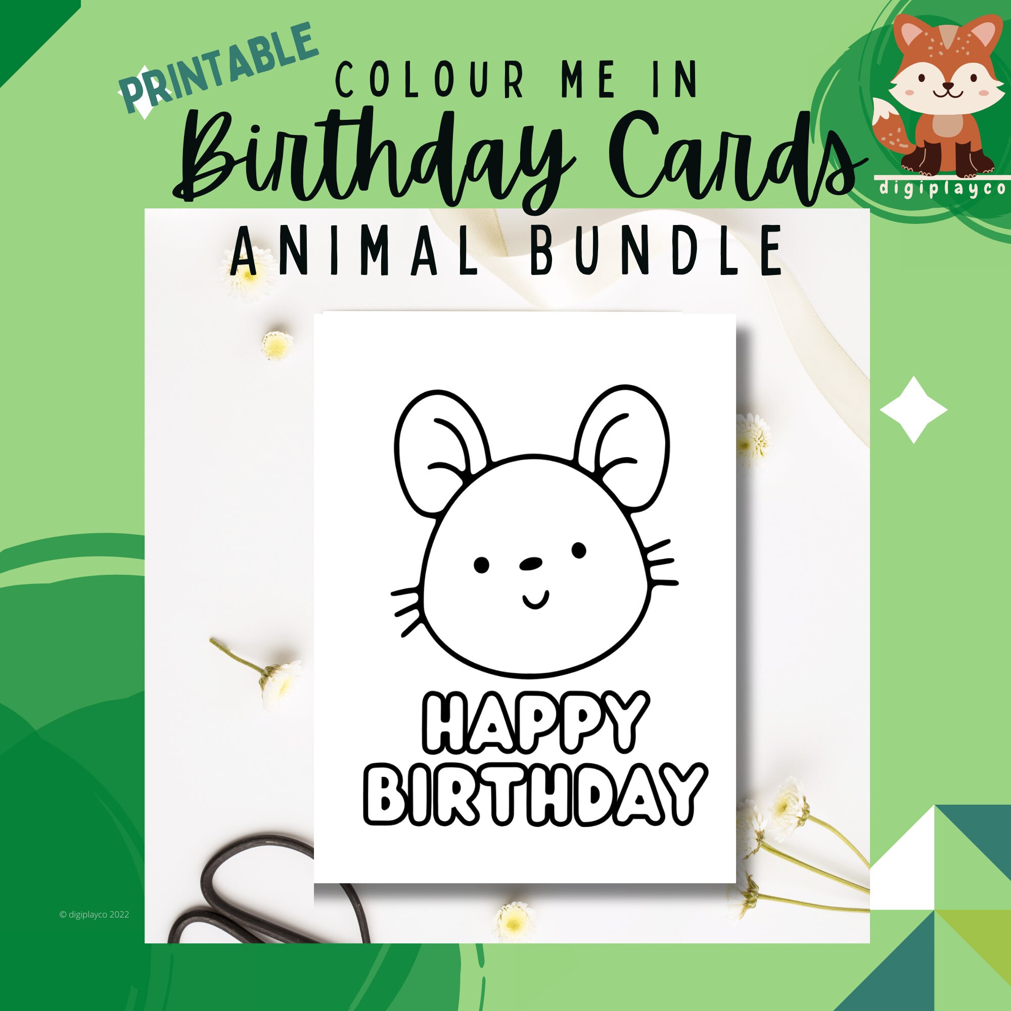 MASSIVE BUNDLE Happy Birthday Animal Card Printable Colour in Kids ...
