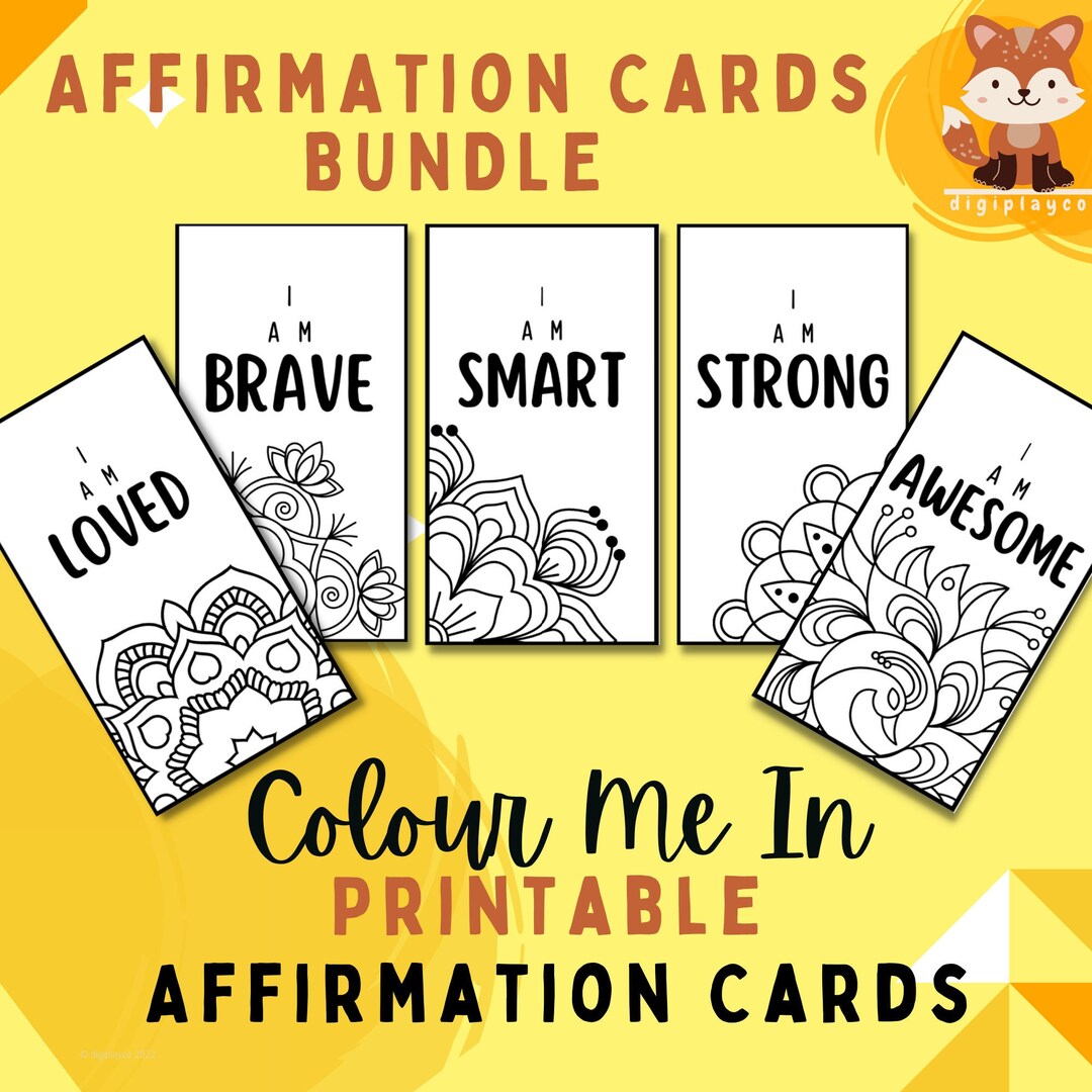 BUNDLE Colour in Printable Affirmation Cards, Mindfulness Activity ...