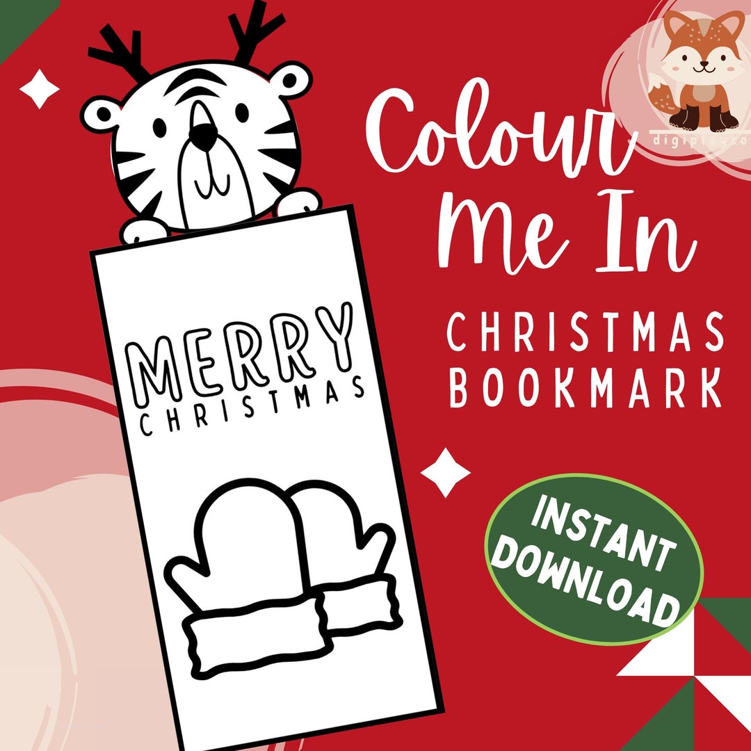 Merry Christmas Colour in Printable Mittens Bookmark, Download Color in ...