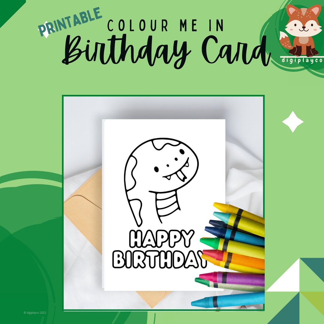 Birthday Card Snake Printable Colour in for Kids | Instant Download ...