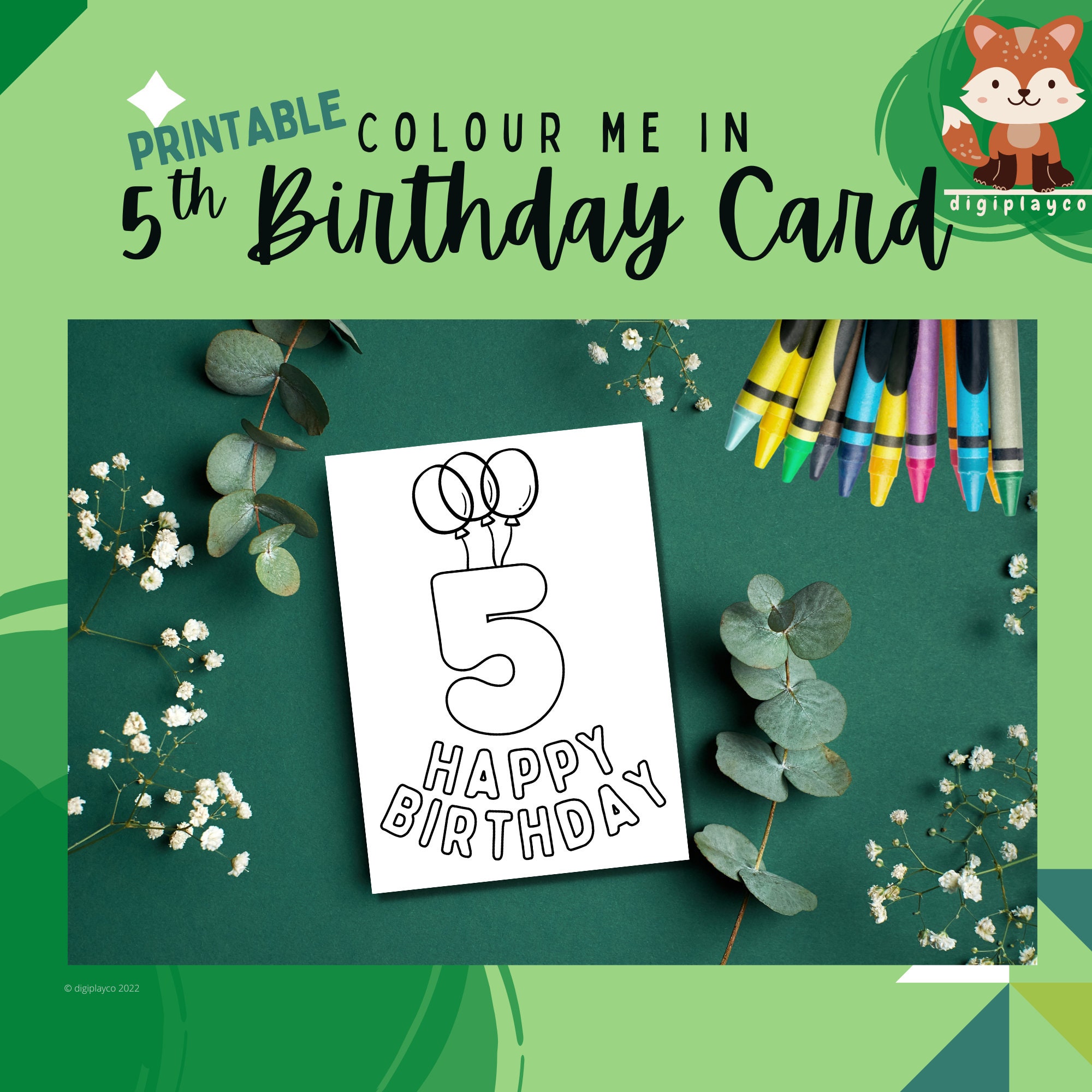 Happy Birthday Card Printable Colour in Kids | 5 Year Old | Fifth ...