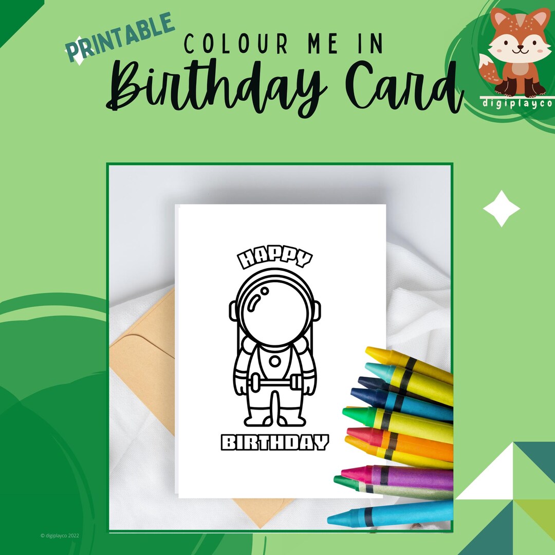 Happy Birthday Space Card Printable Colour in Kids, Astronaut ...