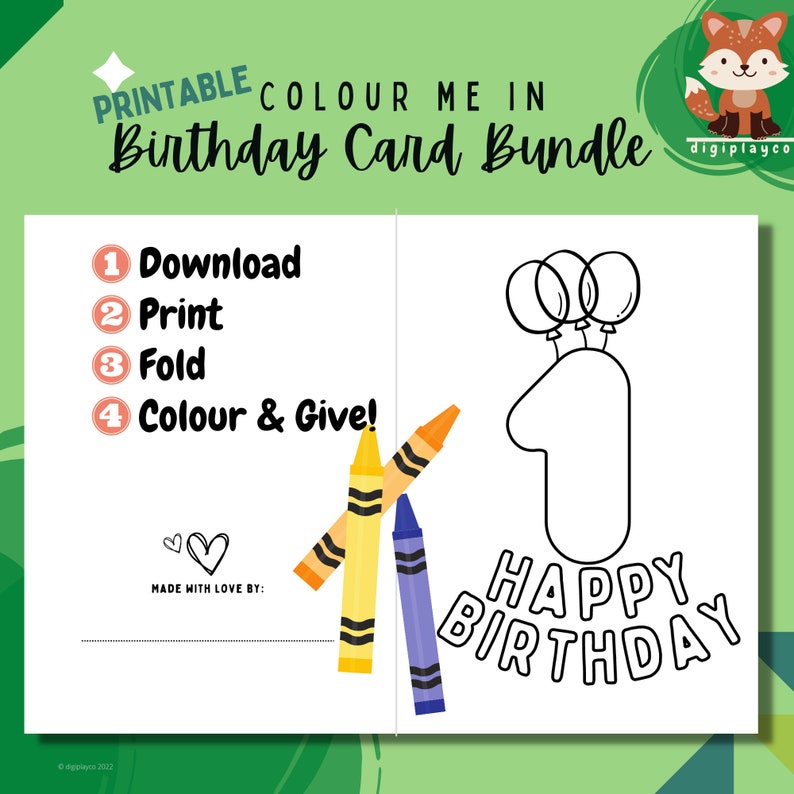 BUNDLE Happy Birthday Card Printable Colour in Kids, 1st 2nd 3rd ...