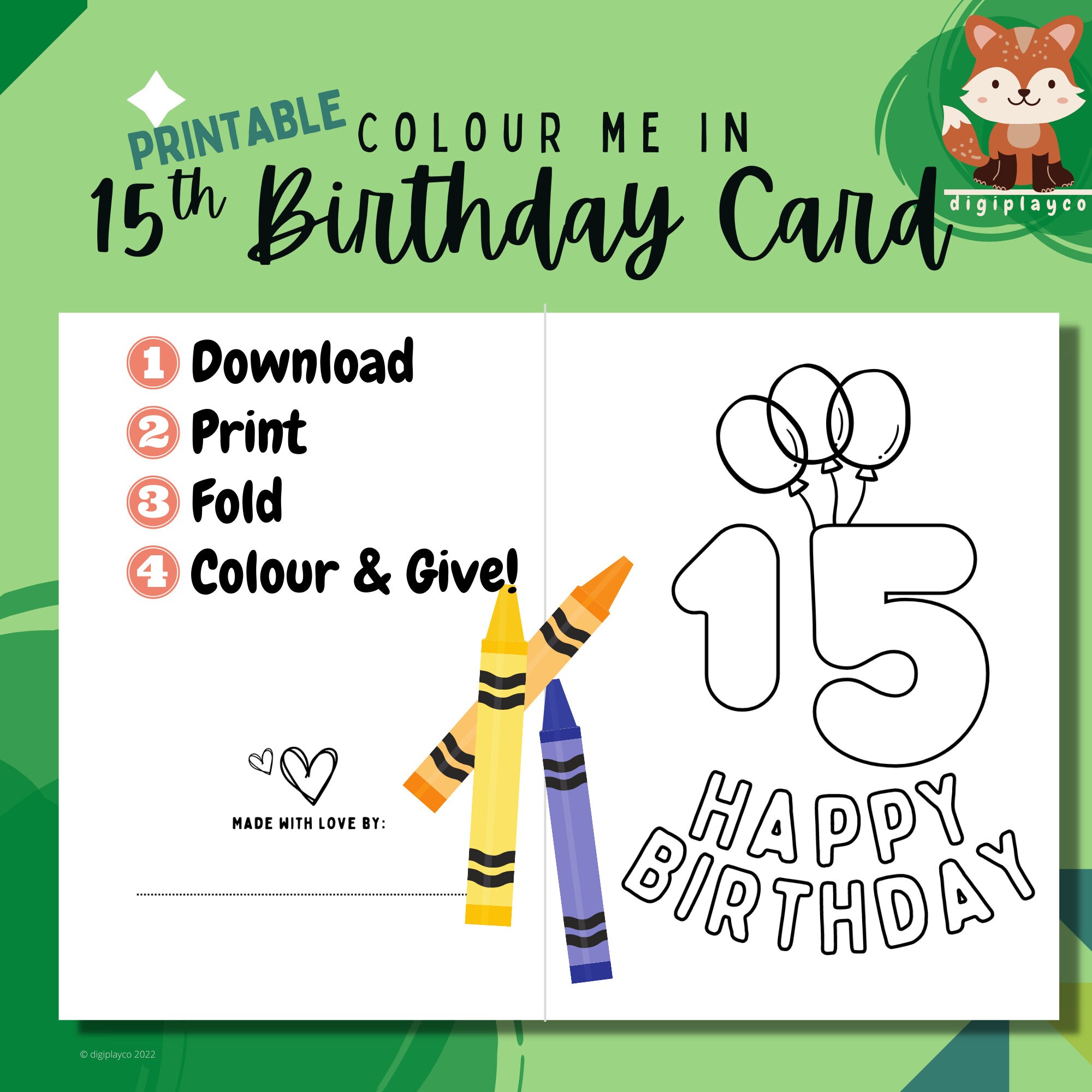 Happy Birthday Card Printable Colour in Kids | 15 Year Old | Fifteenth ...