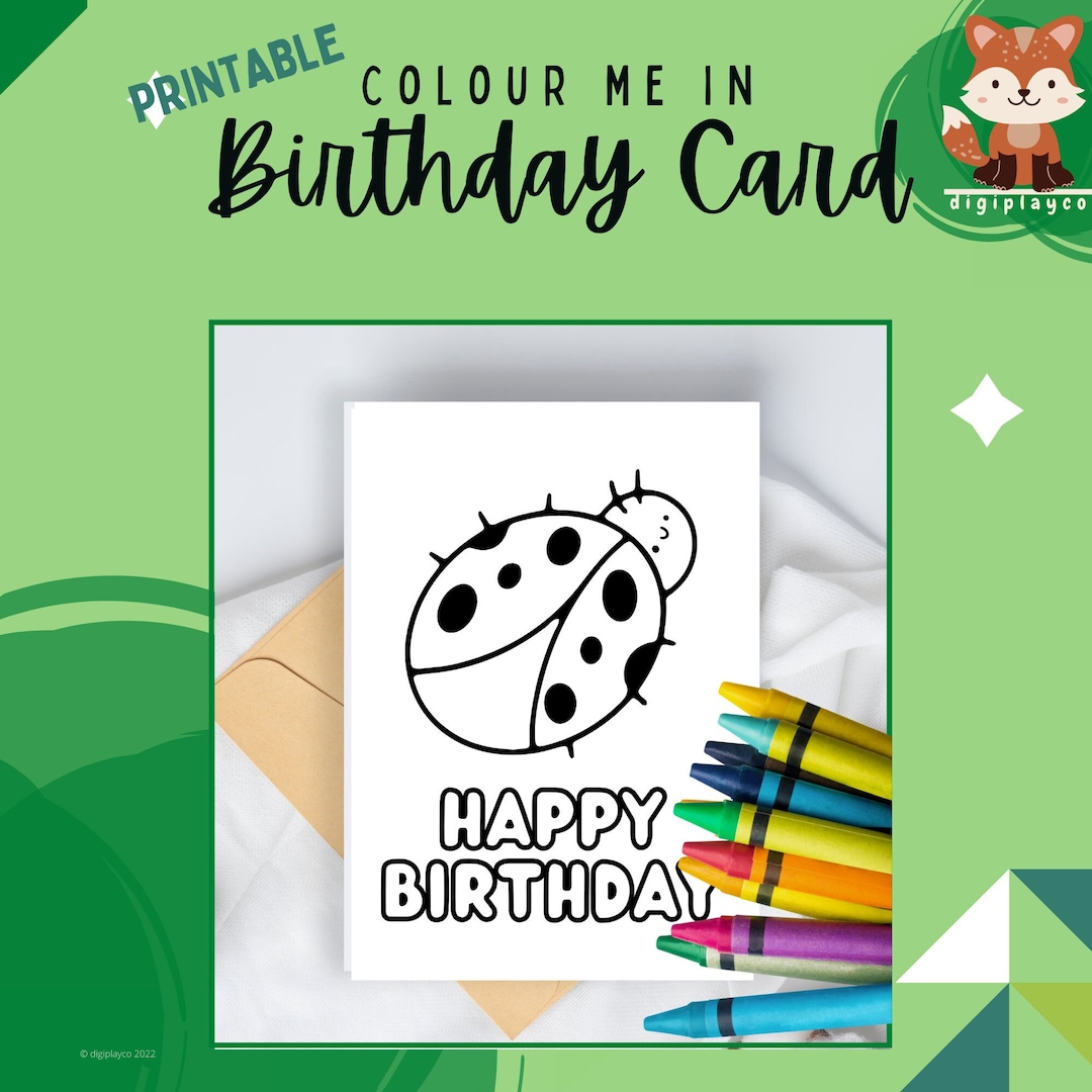 Birthday Card Ladybird Printable Colour in for Kids | Instant Download ...