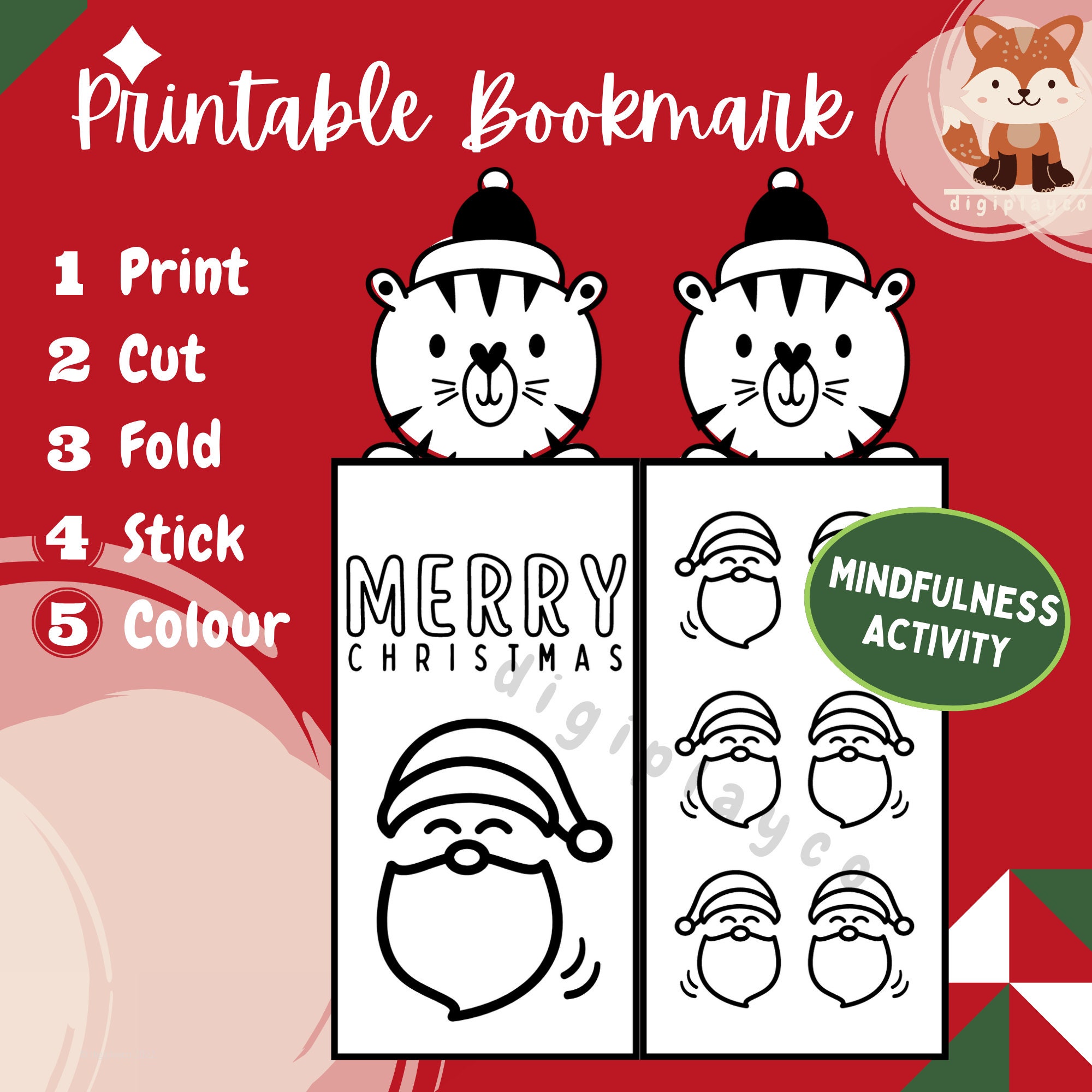 Merry Christmas Colour in Printable Santa Bookmark, Download Color in ...