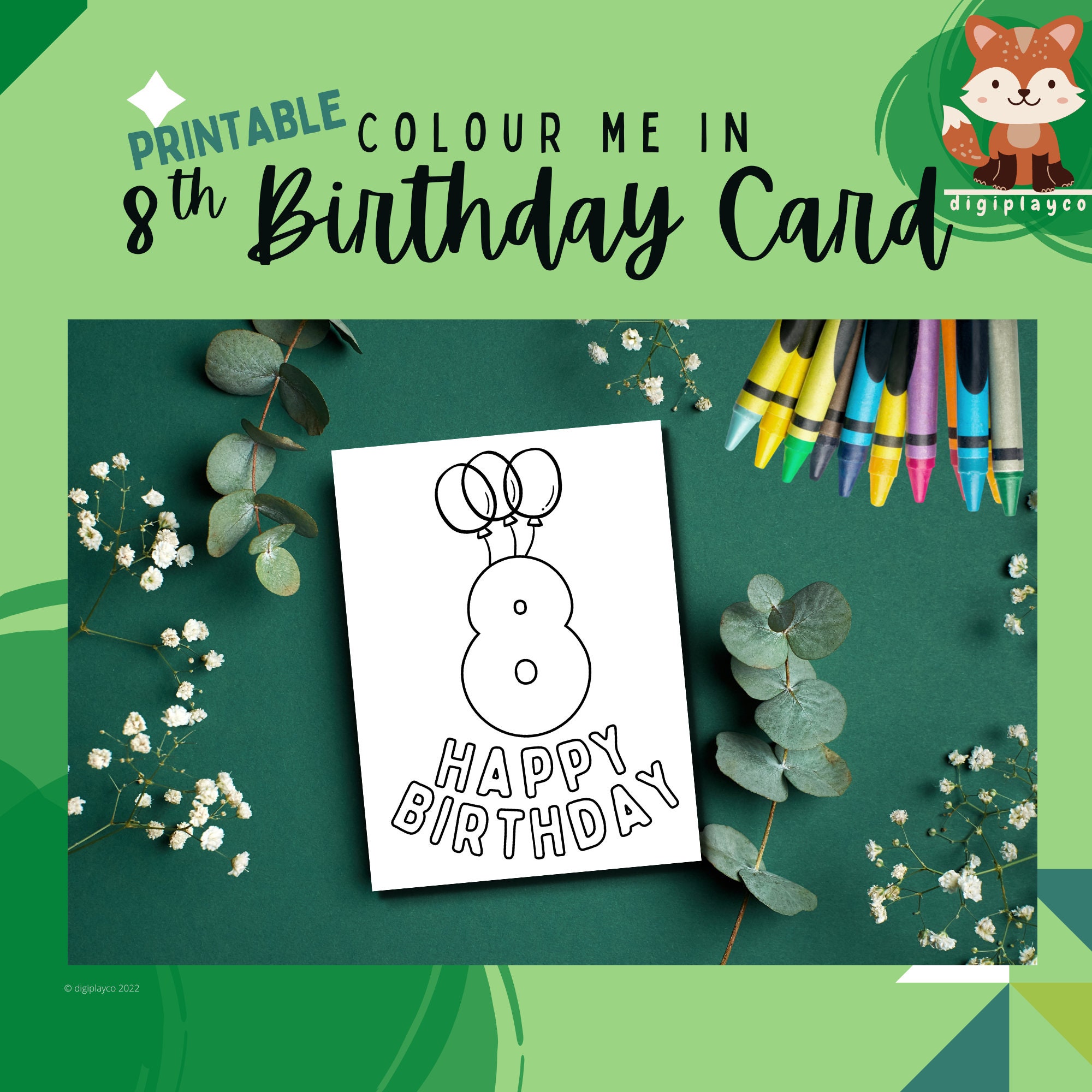 Happy Birthday Card Printable Colour in Kids 8 Year Old Eighth Birthday ...