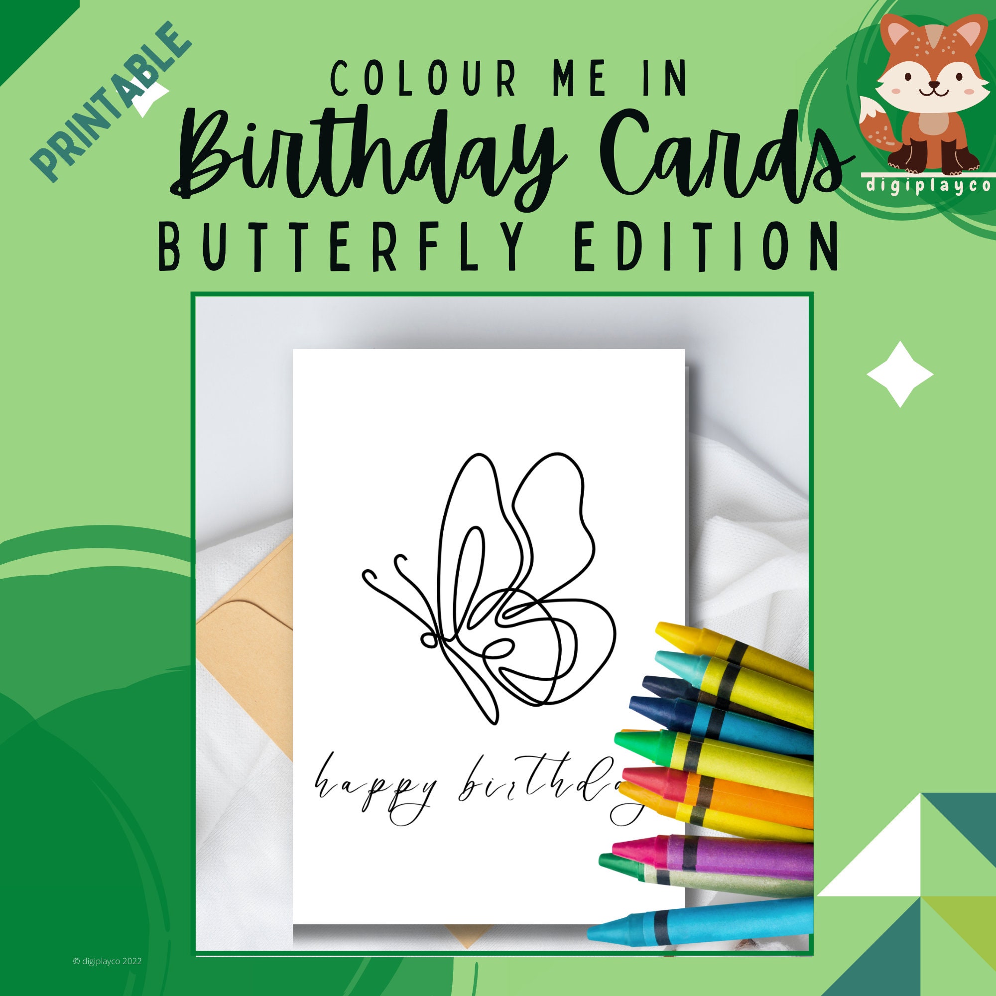 Happy Birthday Butterfly Cards Printable Colour in Kids, Digital PDF ...
