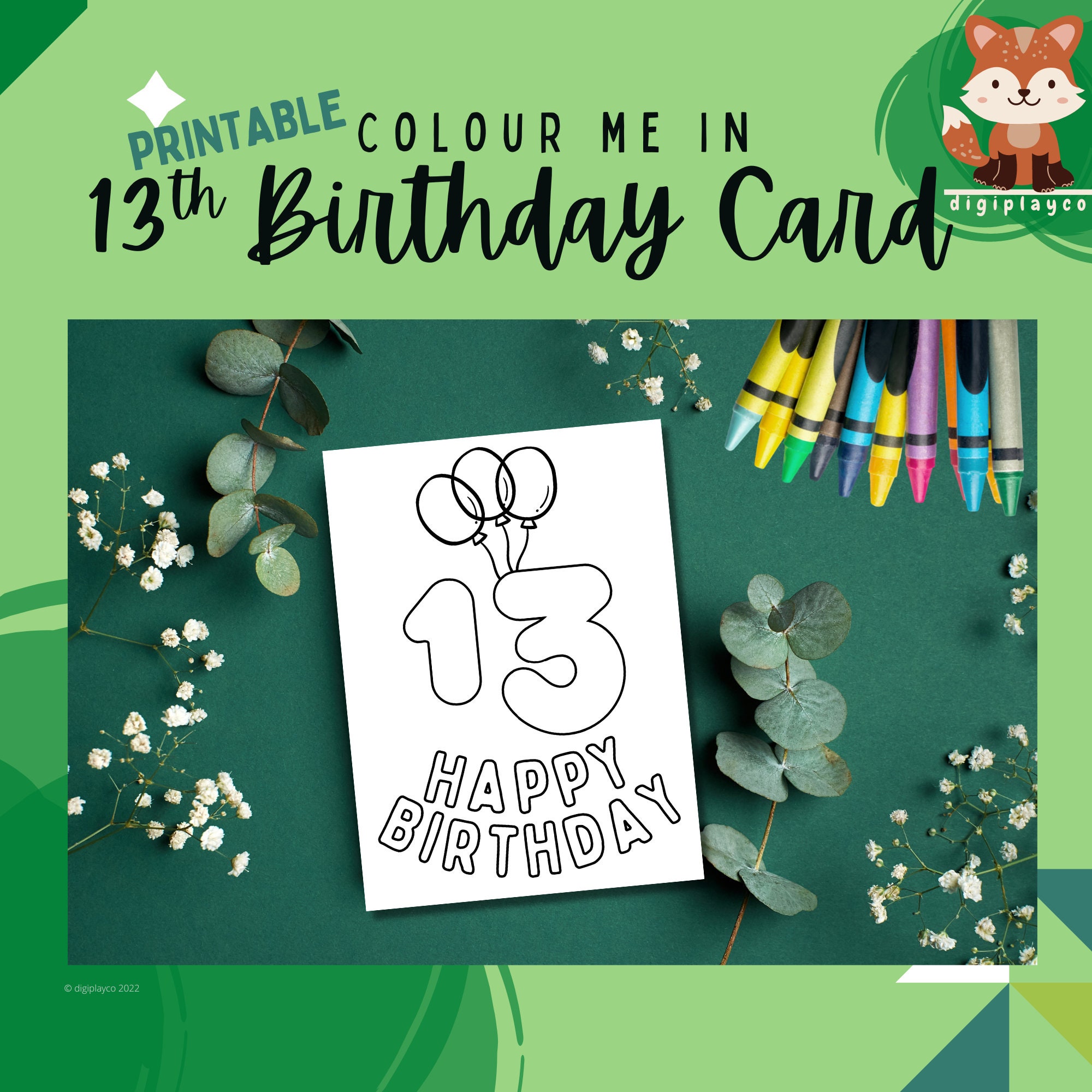 Happy Birthday Card Printable Colour in Kids | 13 Year Old | Thirteen ...