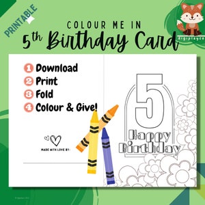 Happy 5th Birthday Floral Card Printable Colour in Kids, 5 Year Old ...