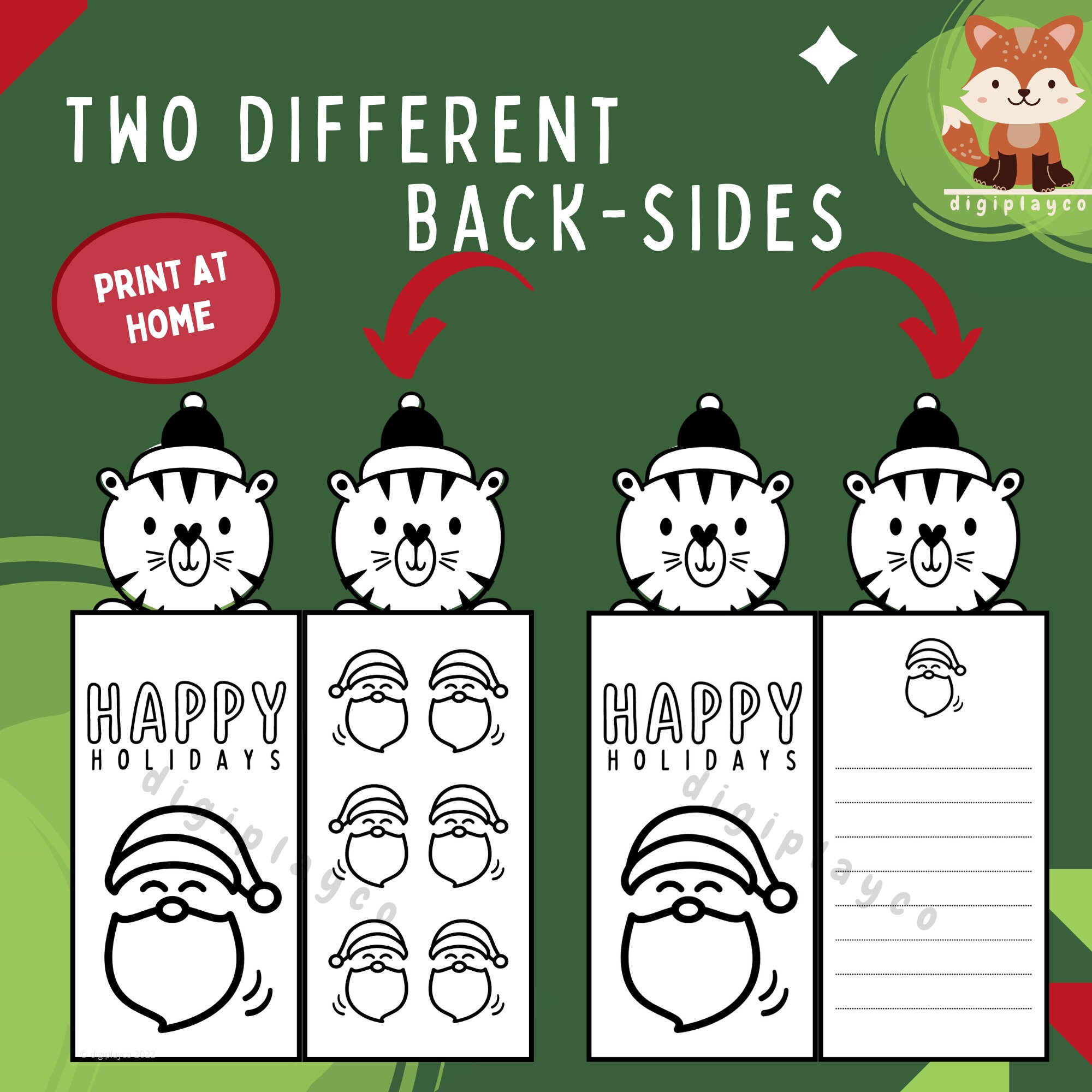 Happy Holidays Colour in Printable Santa Bookmark, Download Color in ...