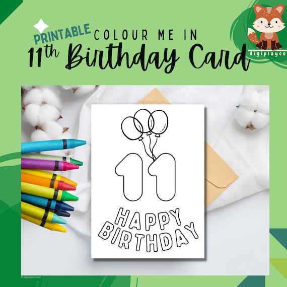 Happy Birthday Card Printable Colour in Kids 11 Year Old - Etsy