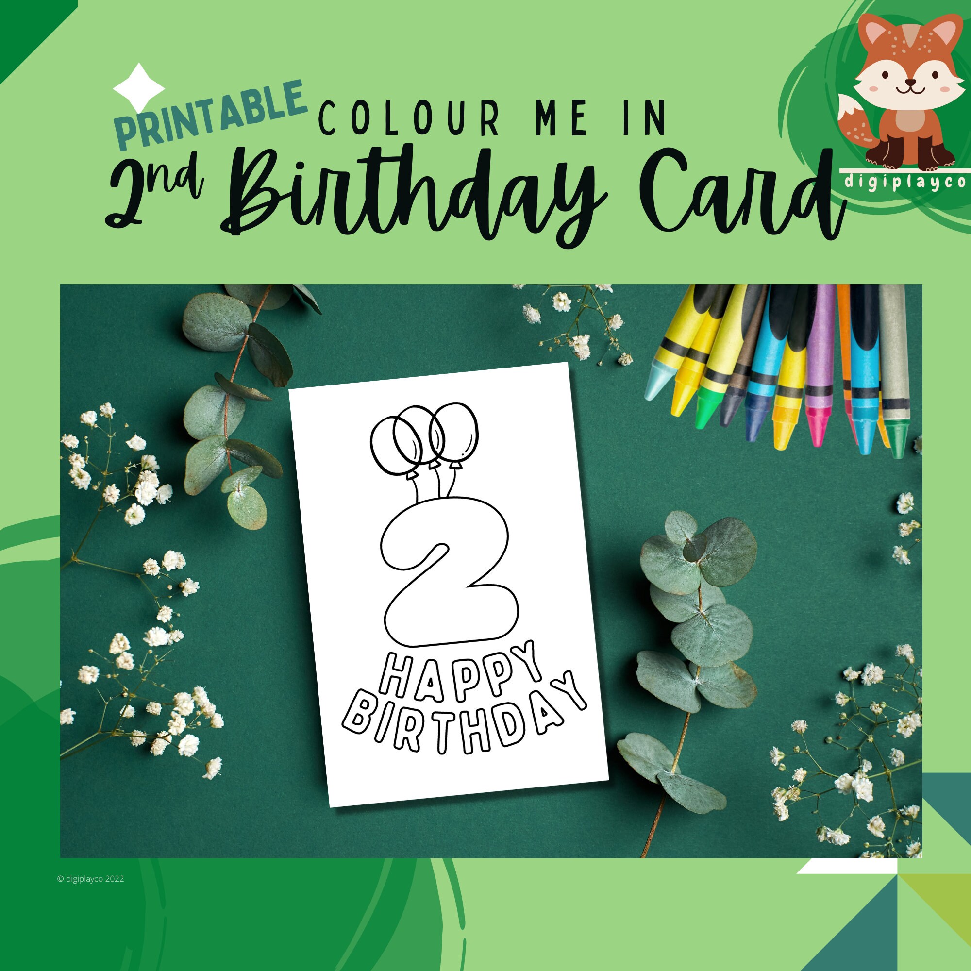 Happy Birthday Card Printable Colour in Kids 2 Year Old Second Birthday ...