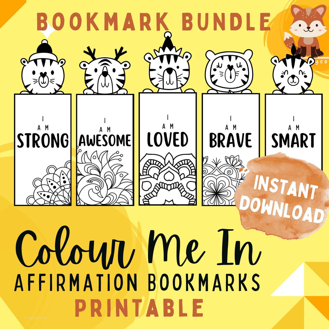 BUNDLE Tiger Colour in Printable Bookmarks, Affirmation Bookmarks ...