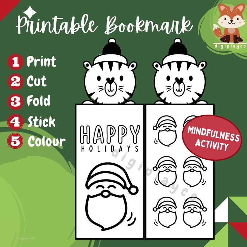 Happy Holidays Colour in Printable Santa Bookmark, Download Color in ...