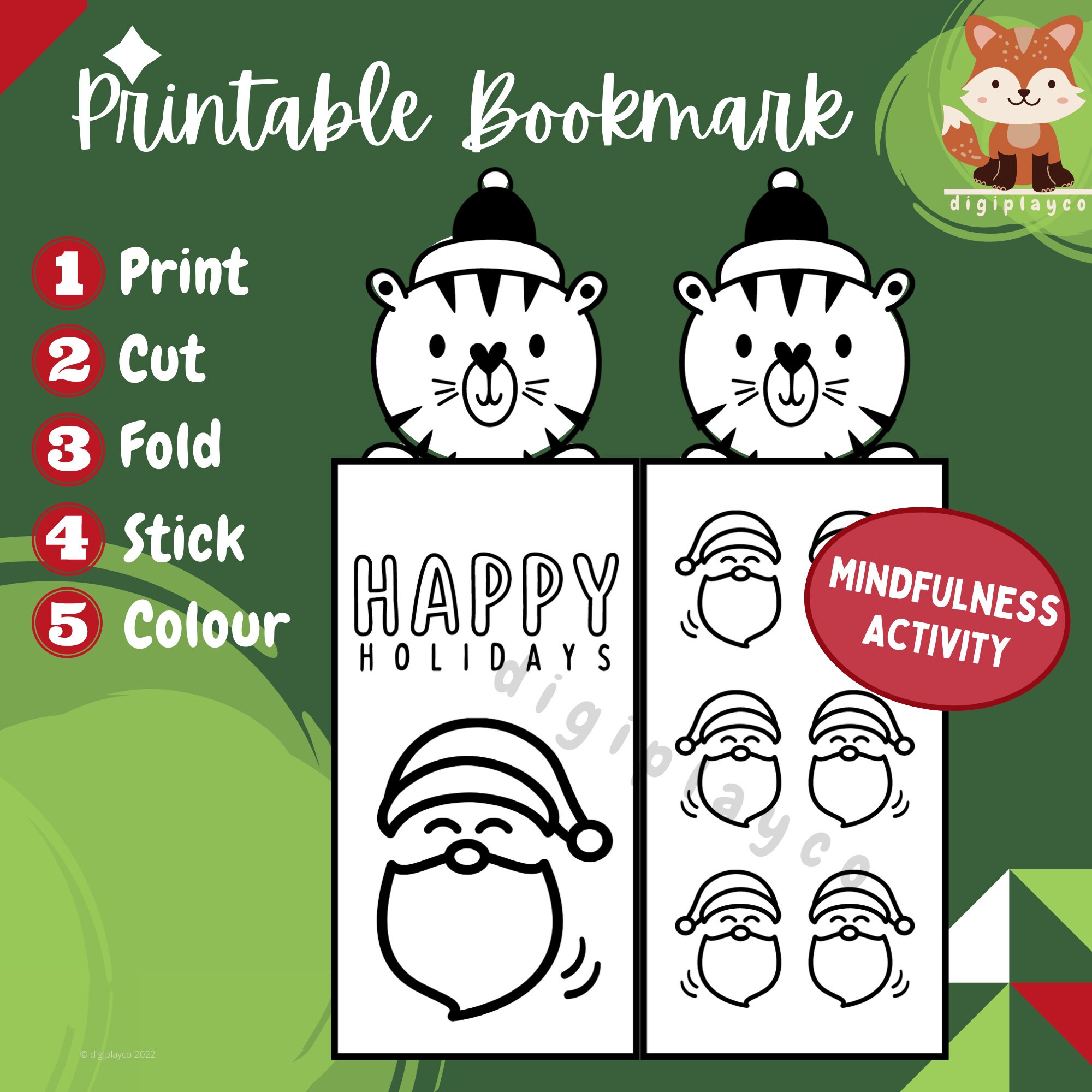 Happy Holidays Colour in Printable Santa Bookmark Download - Etsy