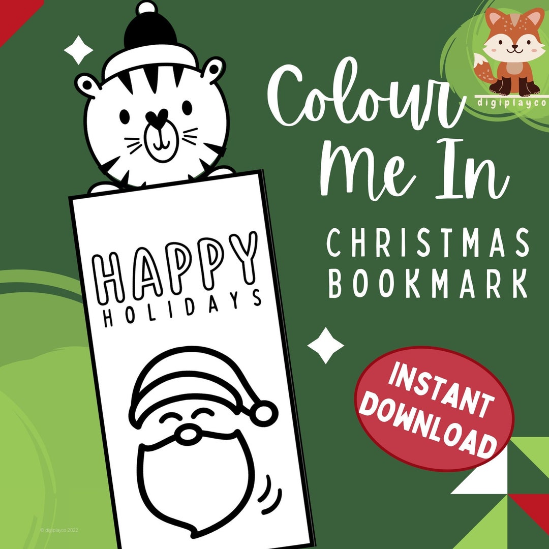 Happy Holidays Colour in Printable Santa Bookmark, Download Color in ...