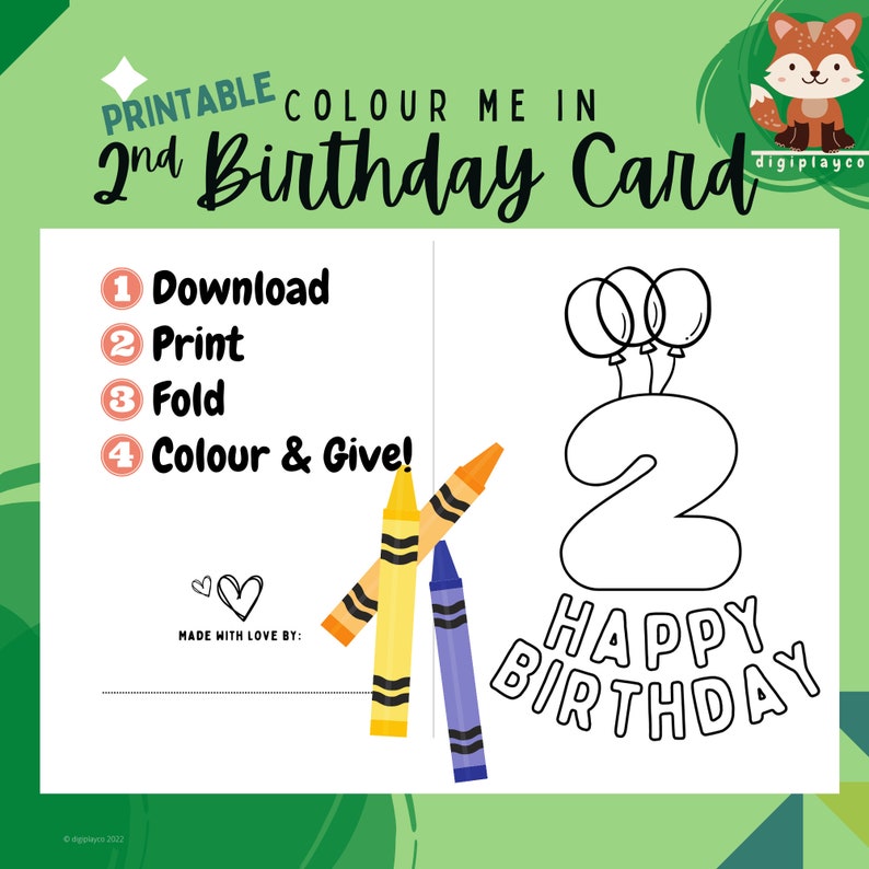 Happy Birthday Card Printable Colour in Kids | 2 Year Old | Second ...