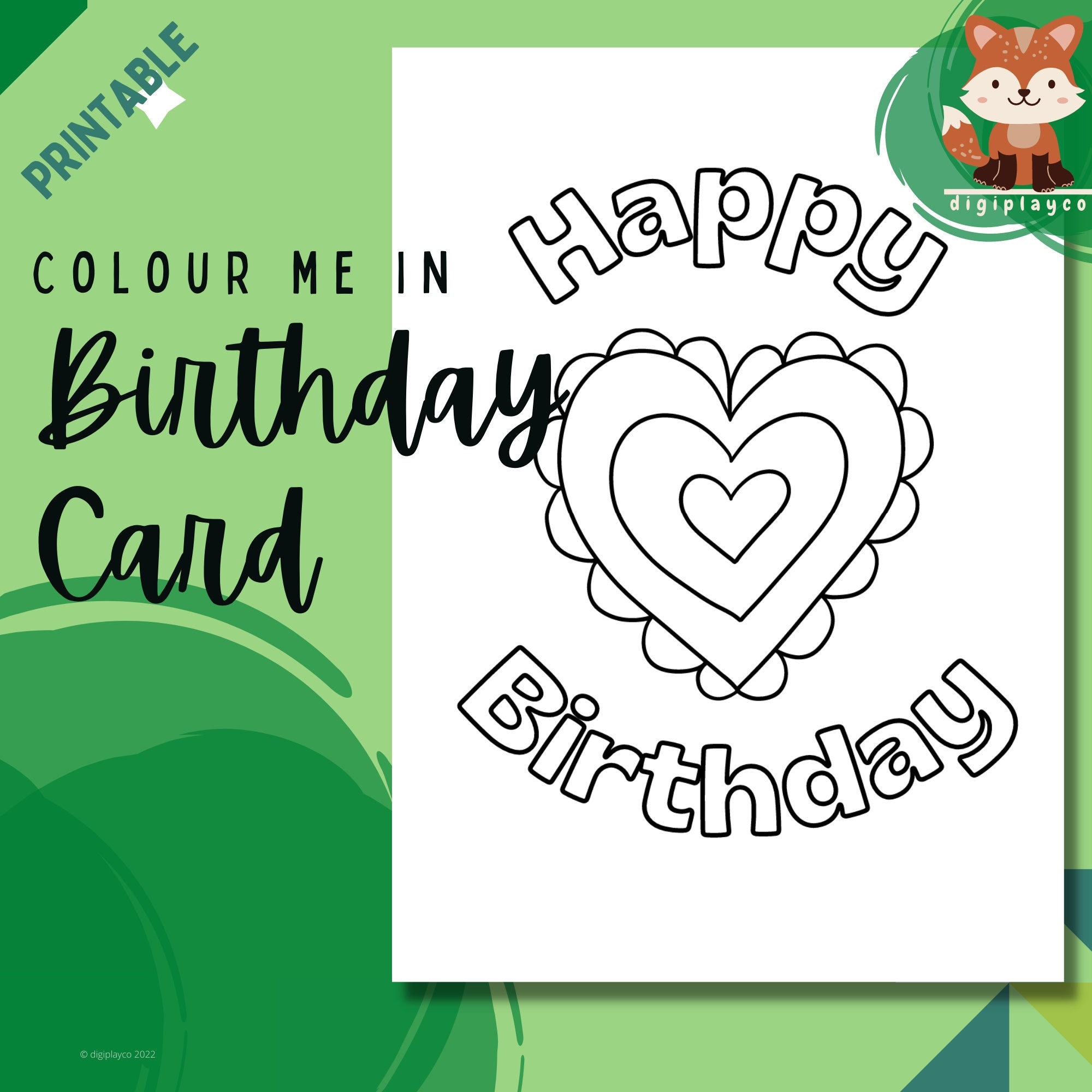 Happy Birthday Love Heart Card Printable Colour in Kids - Etsy