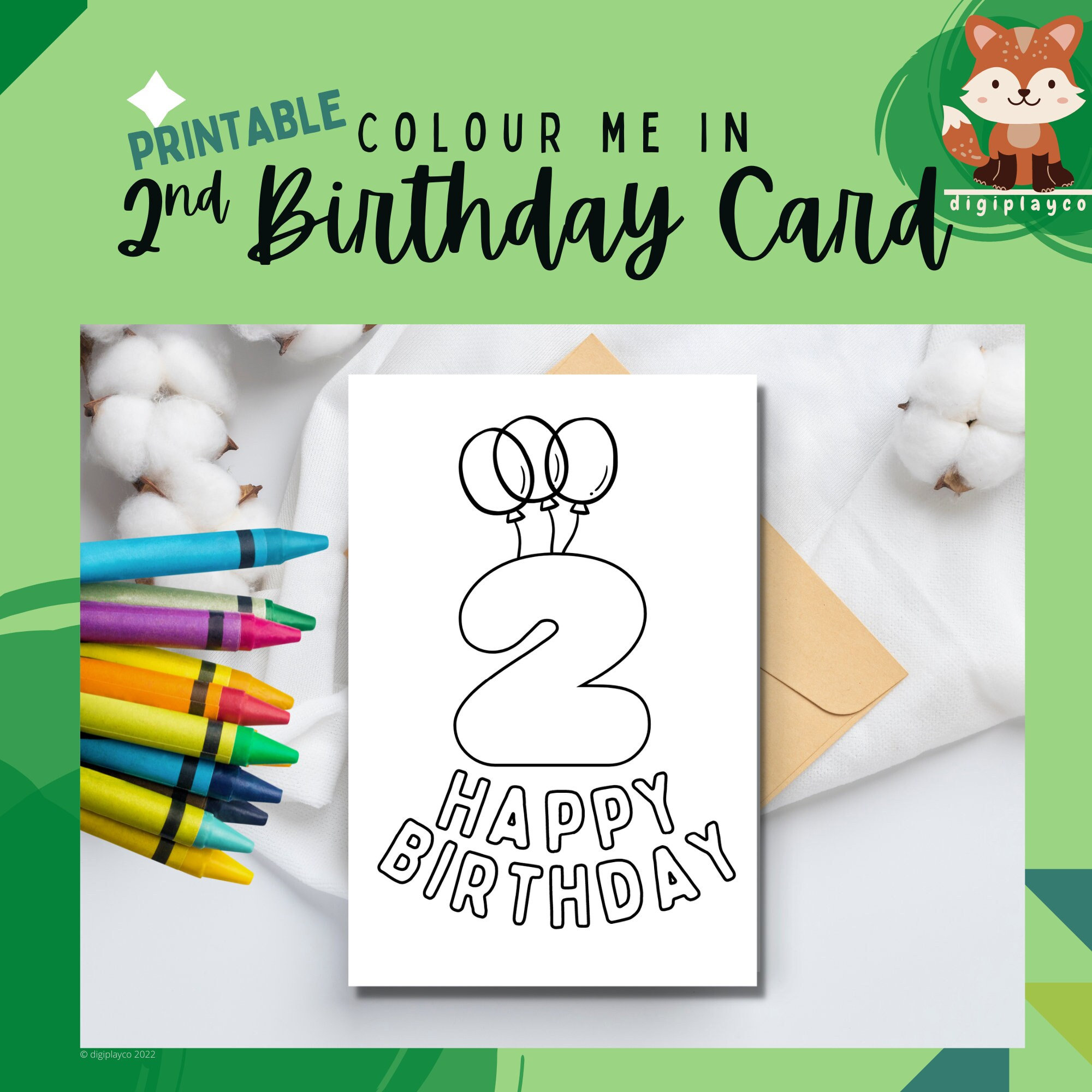 Happy Birthday Card Printable Colour in Kids 2 Year Old Second Birthday ...
