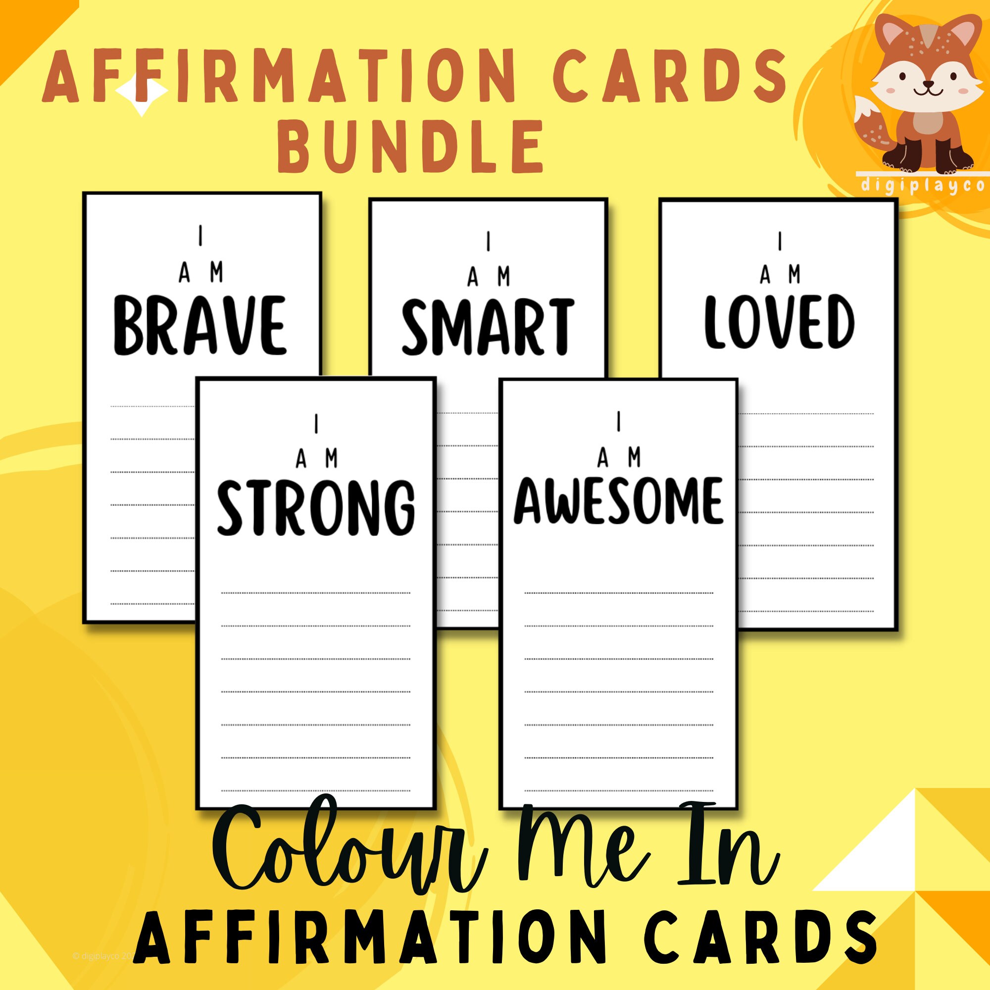 BUNDLE Colour in Printable Affirmation Cards, Mindfulness Activity ...