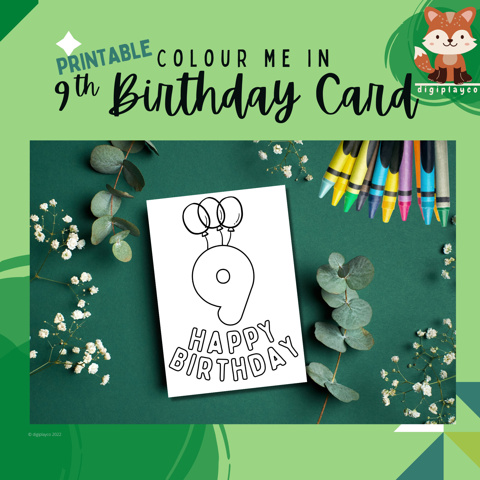 Happy Birthday Card Printable Colour in Kids | 9 Year Old | Ninth ...