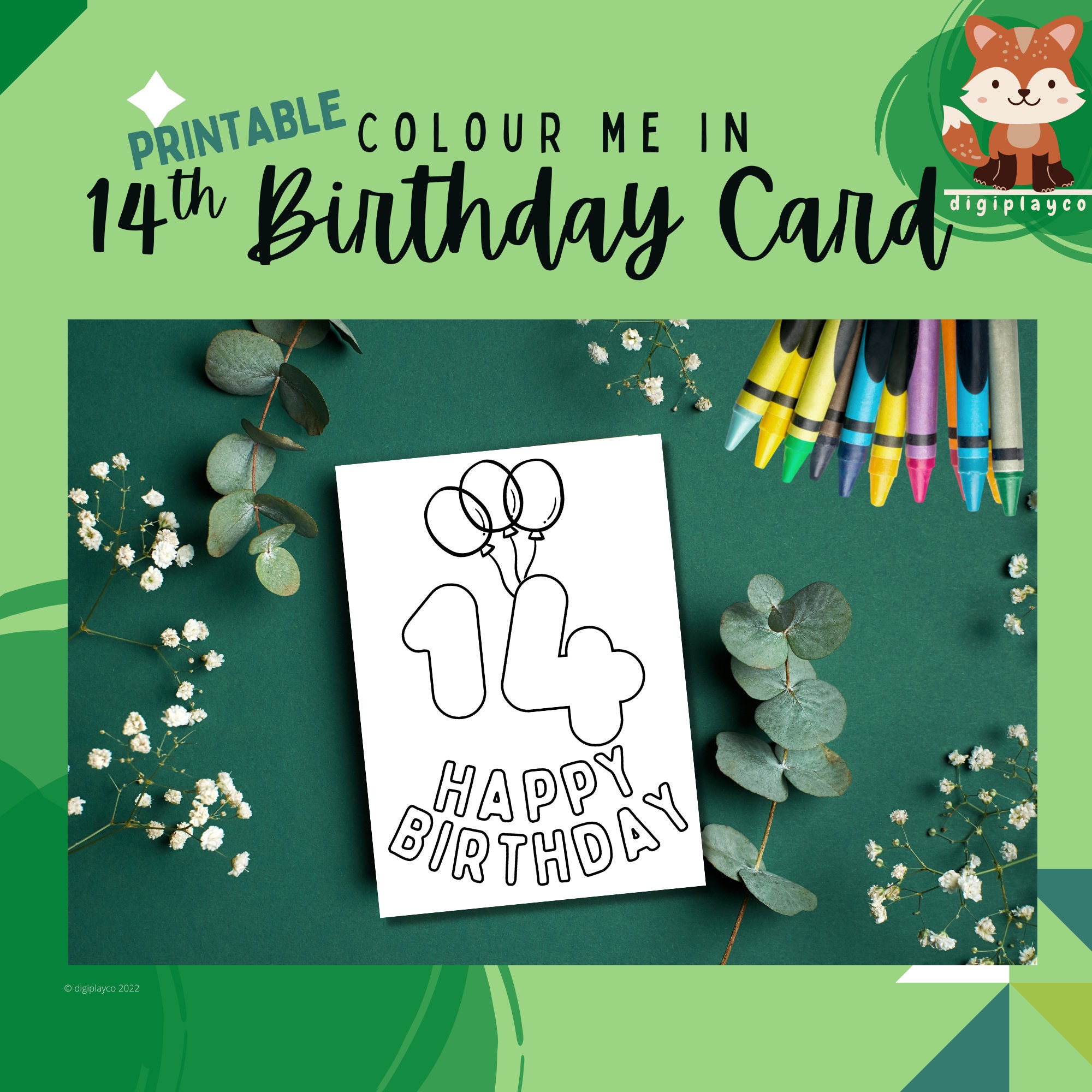 Happy Birthday Card Printable Colour in Kids | 14 Year Old | Fourteenth ...
