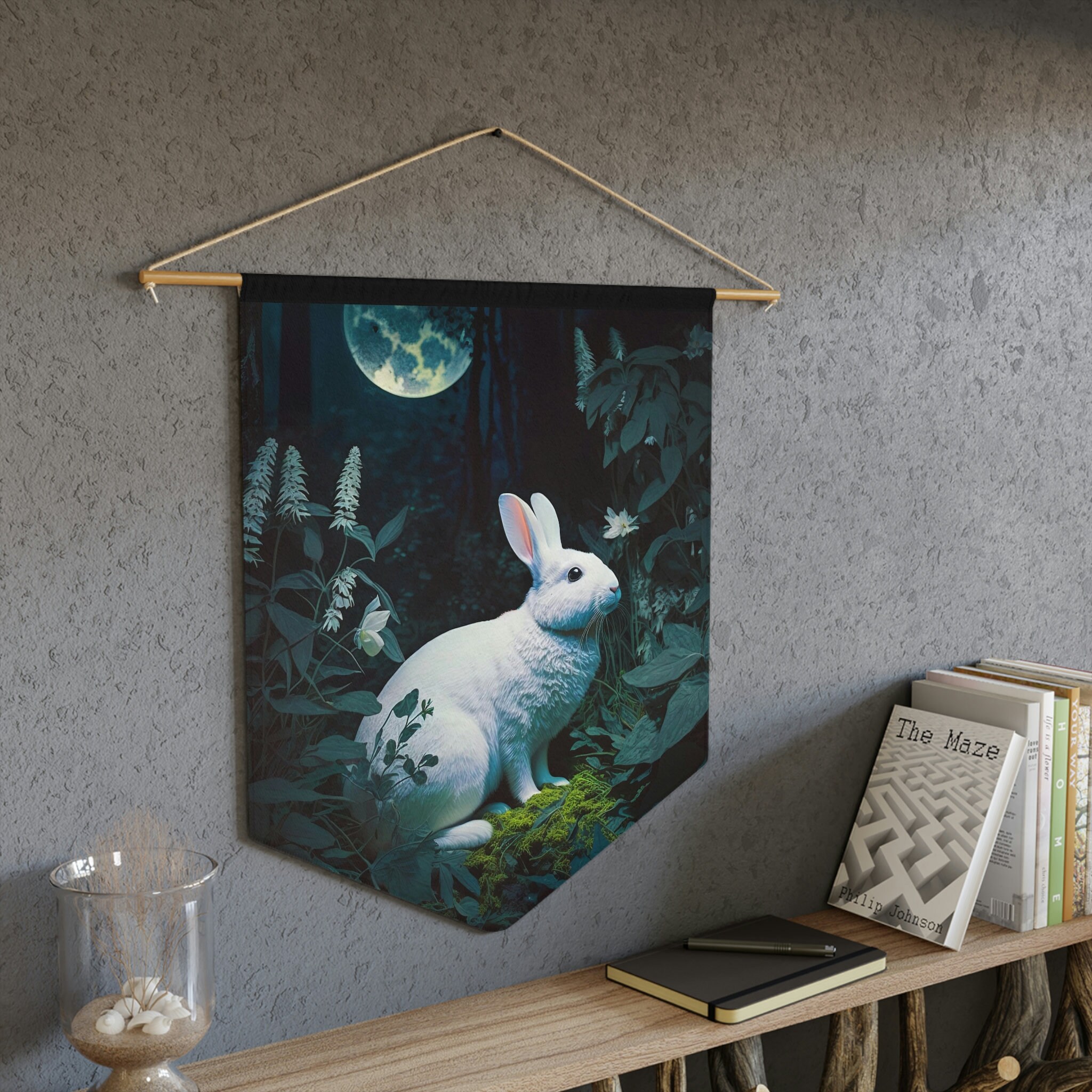 White Rabbit Moon Art Wall Hanging, Pennant Wall Hanging, 18x21 Inch ...