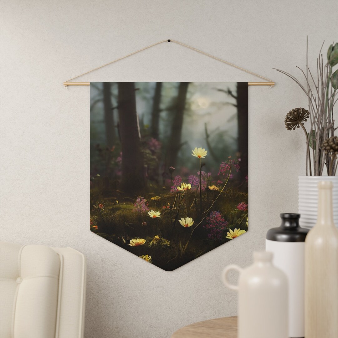 Enchanted Forest Art Hanging, Pennant Wall Art, 18"x21" Inch Poly Twill ...