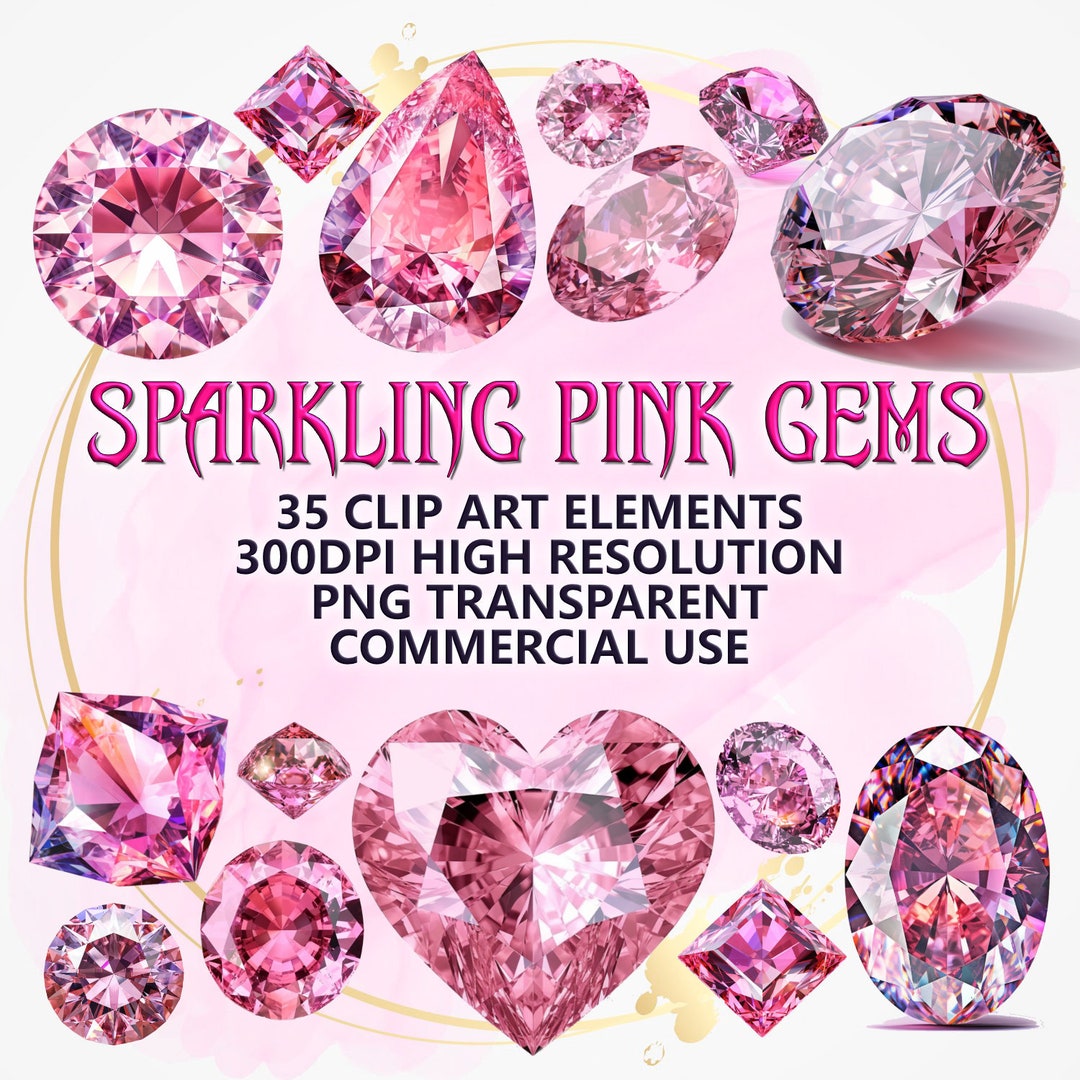 INSTANT DOWNLOAD, 35 Sparkling Pink Gems Clipart, 5x5" Inches ...