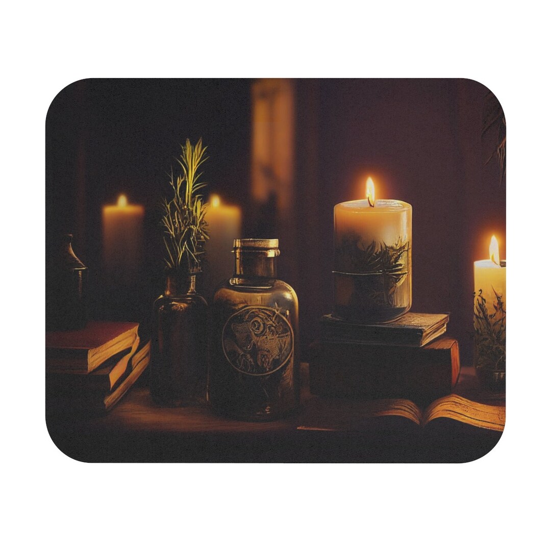 Witchy Dark Academia Mouse Pad, 9"x8" Candles Books Mouse Pad, Tech ...