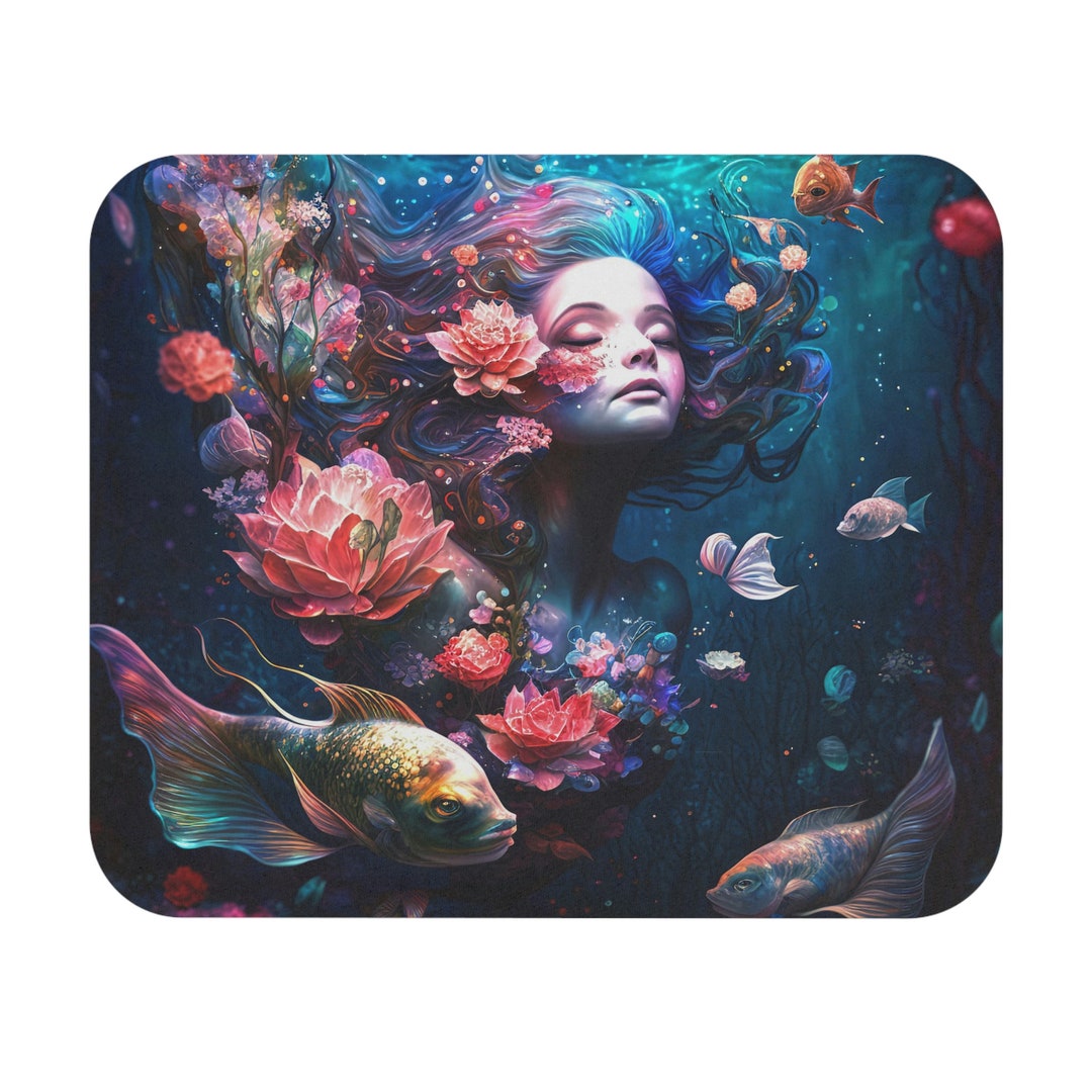 Floral Mermaid Mouse Pad, 9"x8" Underwater Enchanted Mouse Pad, Tech ...