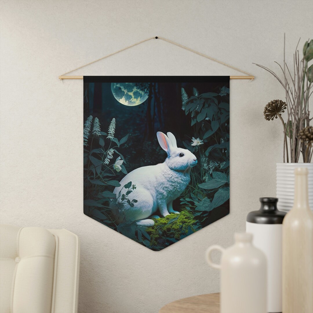 White Rabbit Moon Art Wall Hanging, Pennant Wall Hanging, 18"x21" Inch ...