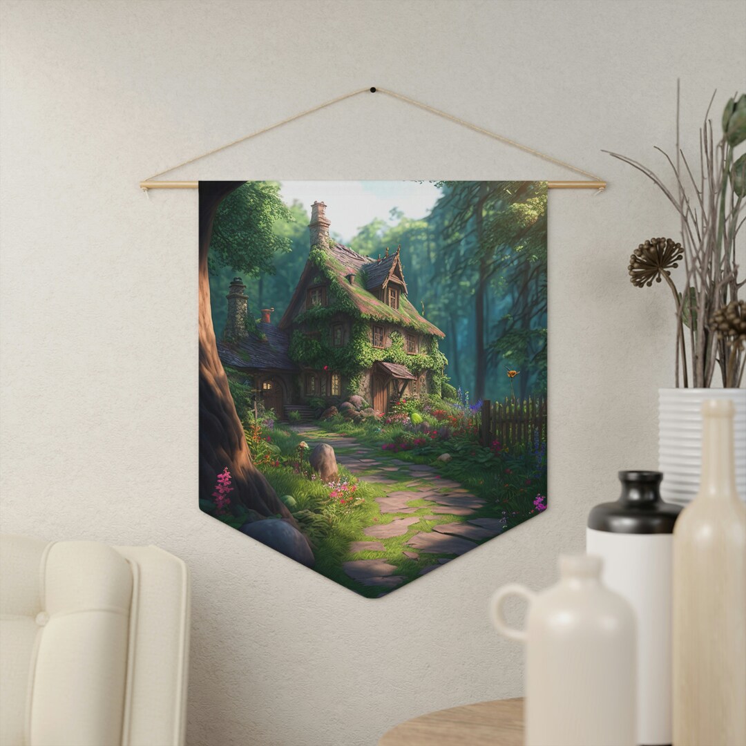 Enchanted Forest Cottage Wall Hanging, Pennant Wall Hanging, 18x21 Inch ...