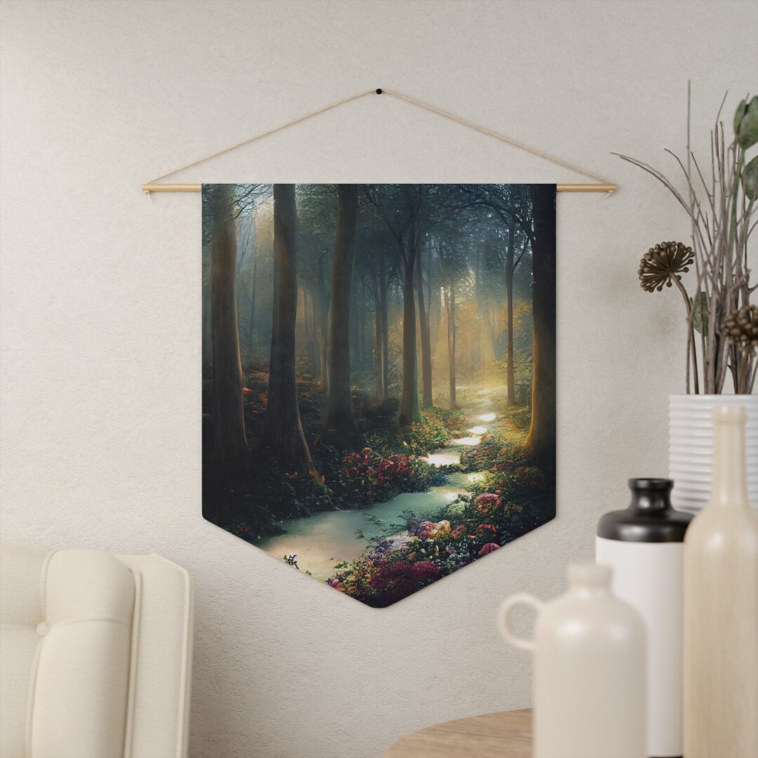 Enchanted Forest Art Hanging, Pennant Wall Art, 18"x21" Inch Poly Twill ...