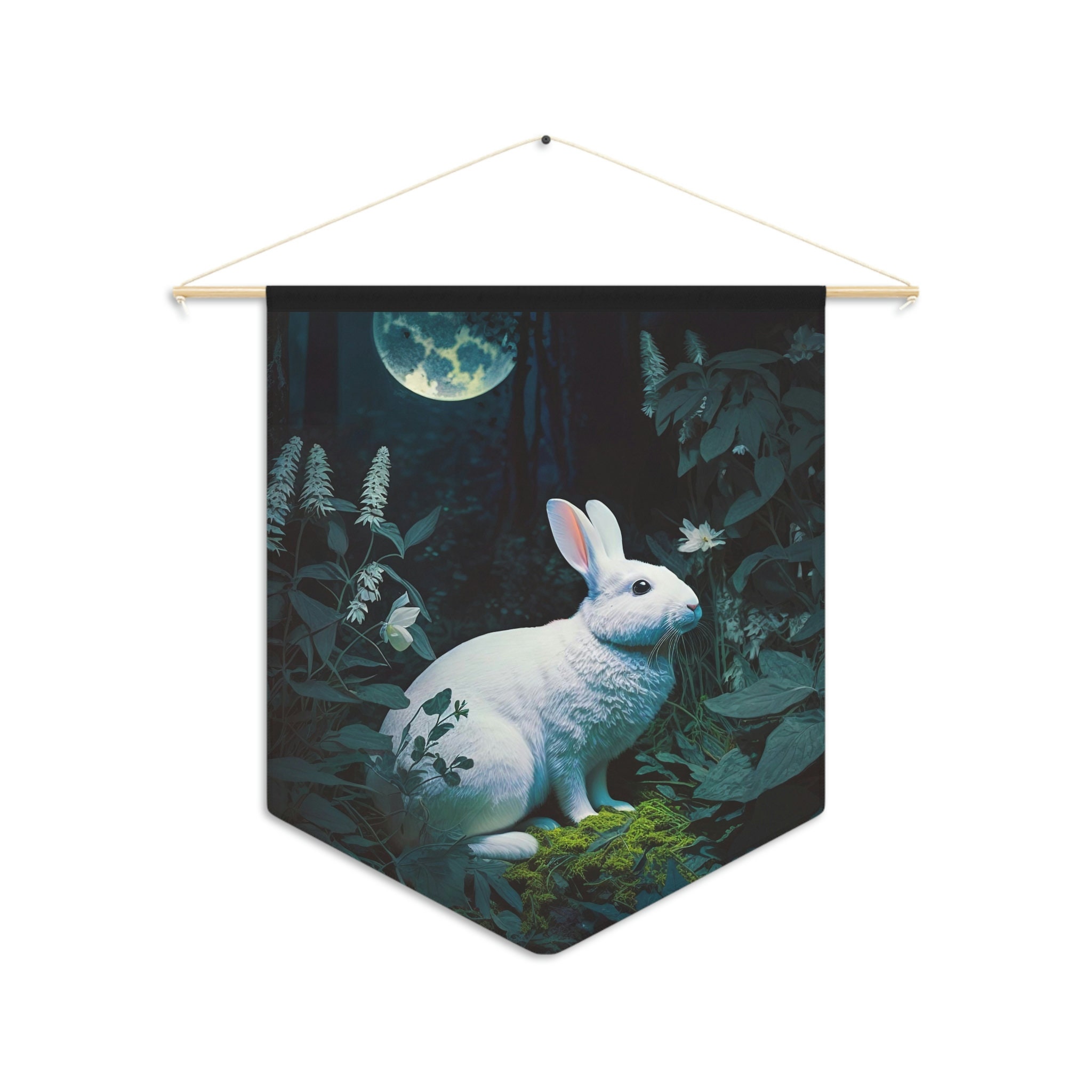 White Rabbit Moon Art Wall Hanging, Pennant Wall Hanging, 18"x21" Inch ...