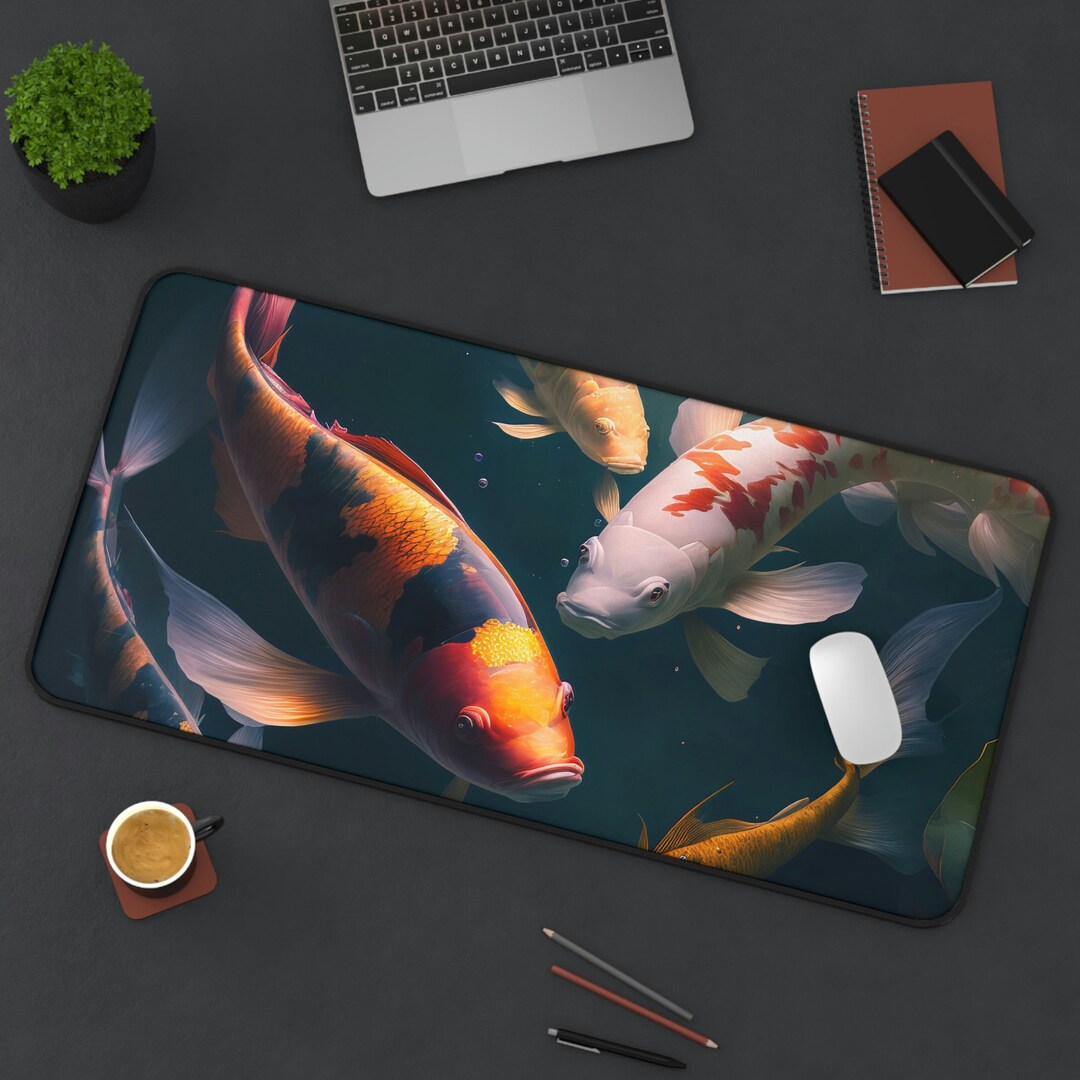 LARGE Koi Fish Desk Mat, 3 Sizes Non Slip Desk Pad, Office Computer ...