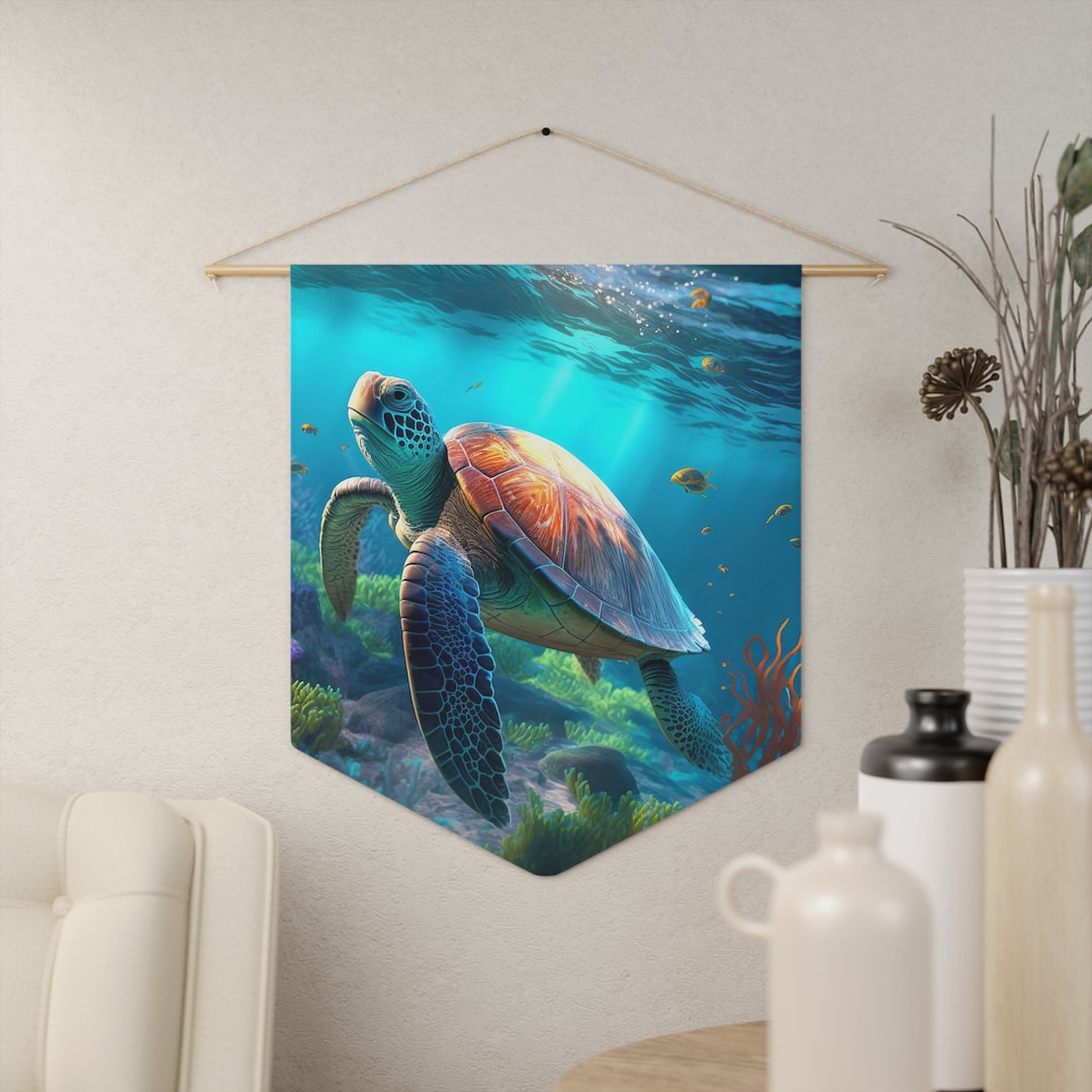 Ocean Sea Turtle Wall Hanging, Pennant Wall Hanging, 18"x21" Inch Poly ...