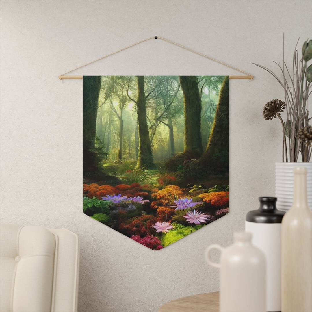 Enchanted Forest Art Hanging, Pennant Wall Art, 18"x21" Inch Poly Twill ...