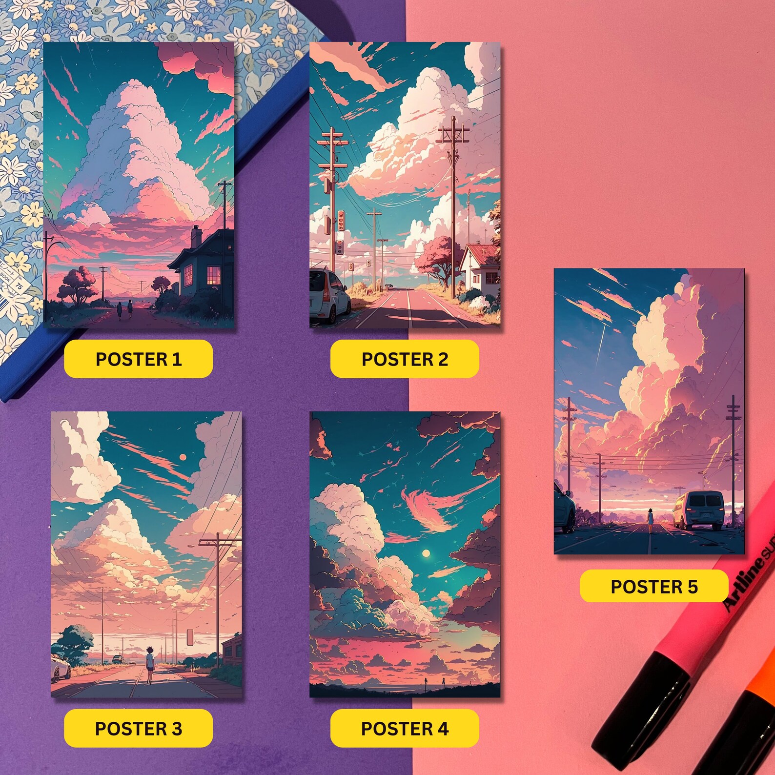 Vaporwave Lo-fi Sky in Kawaii Aesthetic Illustration Style - Etsy UK