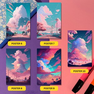 Vaporwave, Lo-fi Sky in Kawaii Aesthetic Illustration Style Art Print ...
