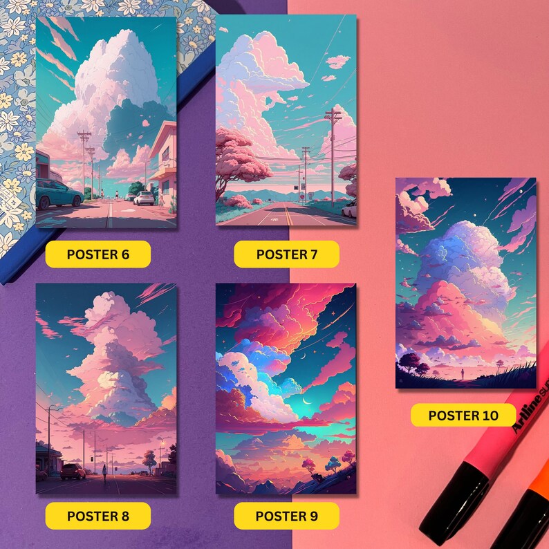 Vaporwave Lo Fi Sky In Kawaii Aesthetic Illustration Style Etsy Uk