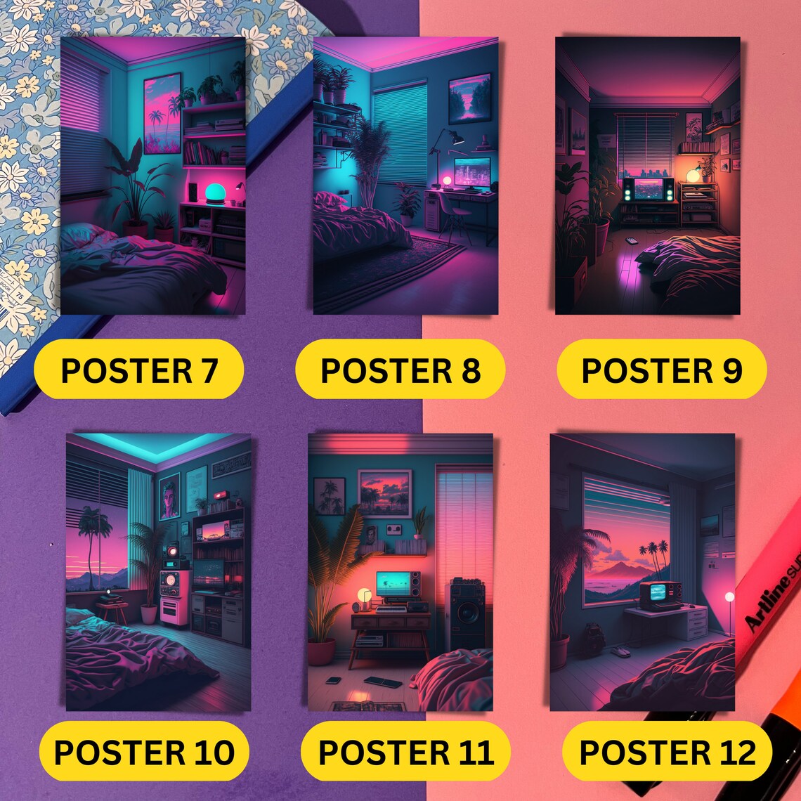 Lofi Synthwave Bedroom in Kawaii Aesthetic Illustration Style - Etsy