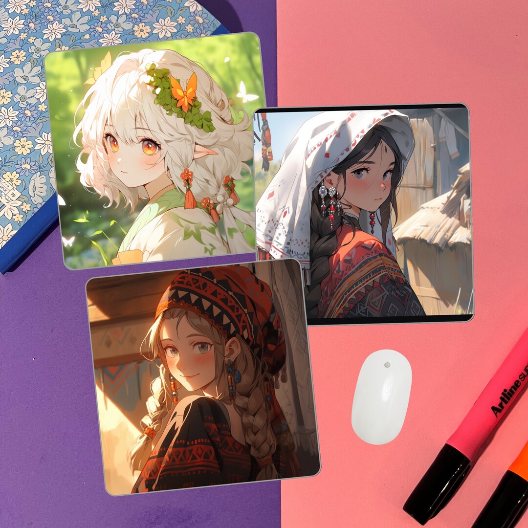 Anime Cute Waifu Headshot Kawaii Aesthetic, Illustration Style Mousepad ...