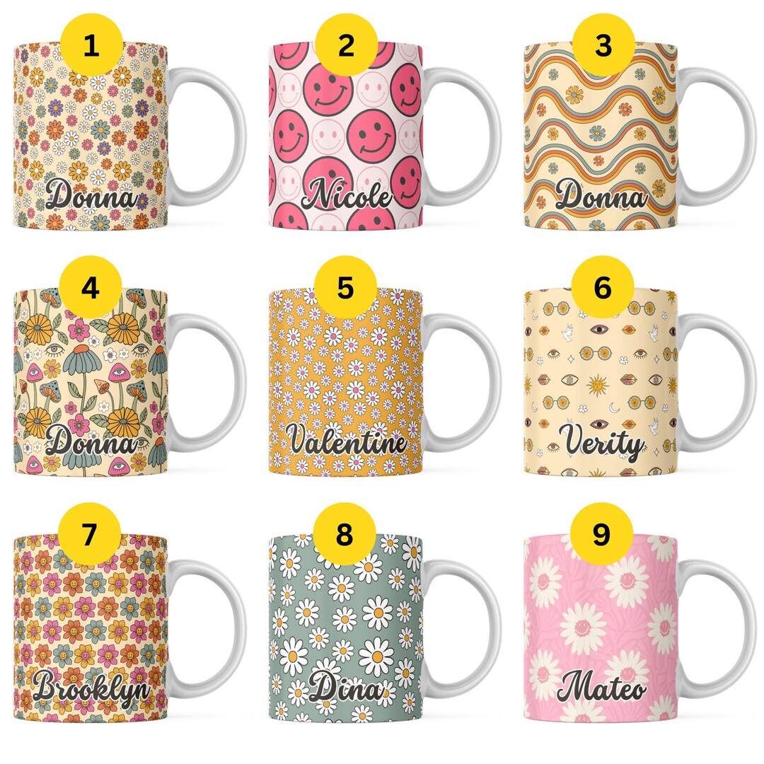 Customized Retro Groovy Vintage Art Style Mug Personalized - Etsy