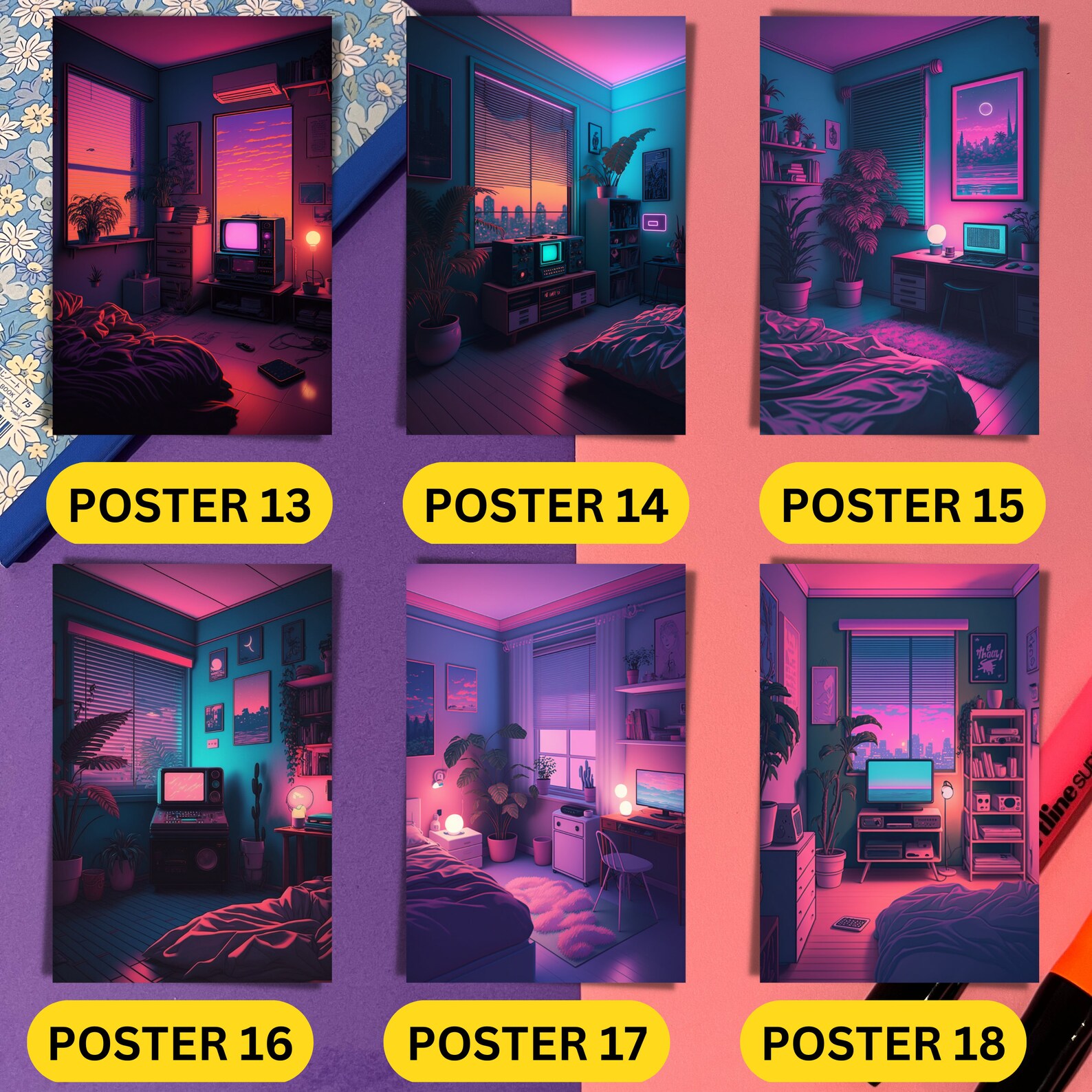 Lofi Synthwave Bedroom in Kawaii Aesthetic Illustration Style - Etsy