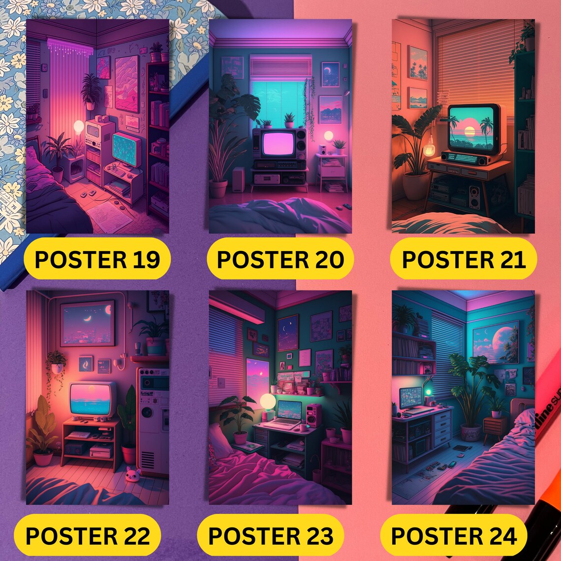 Lofi Synthwave Bedroom in Kawaii Aesthetic Illustration Style - Etsy
