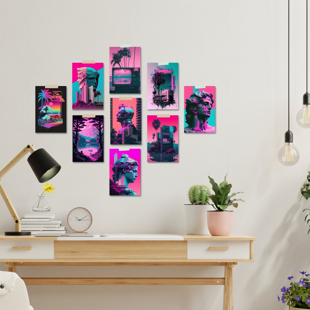 Vaporwave Glitch Mini Art Print | Illustration Synthwave Aesthetic ...