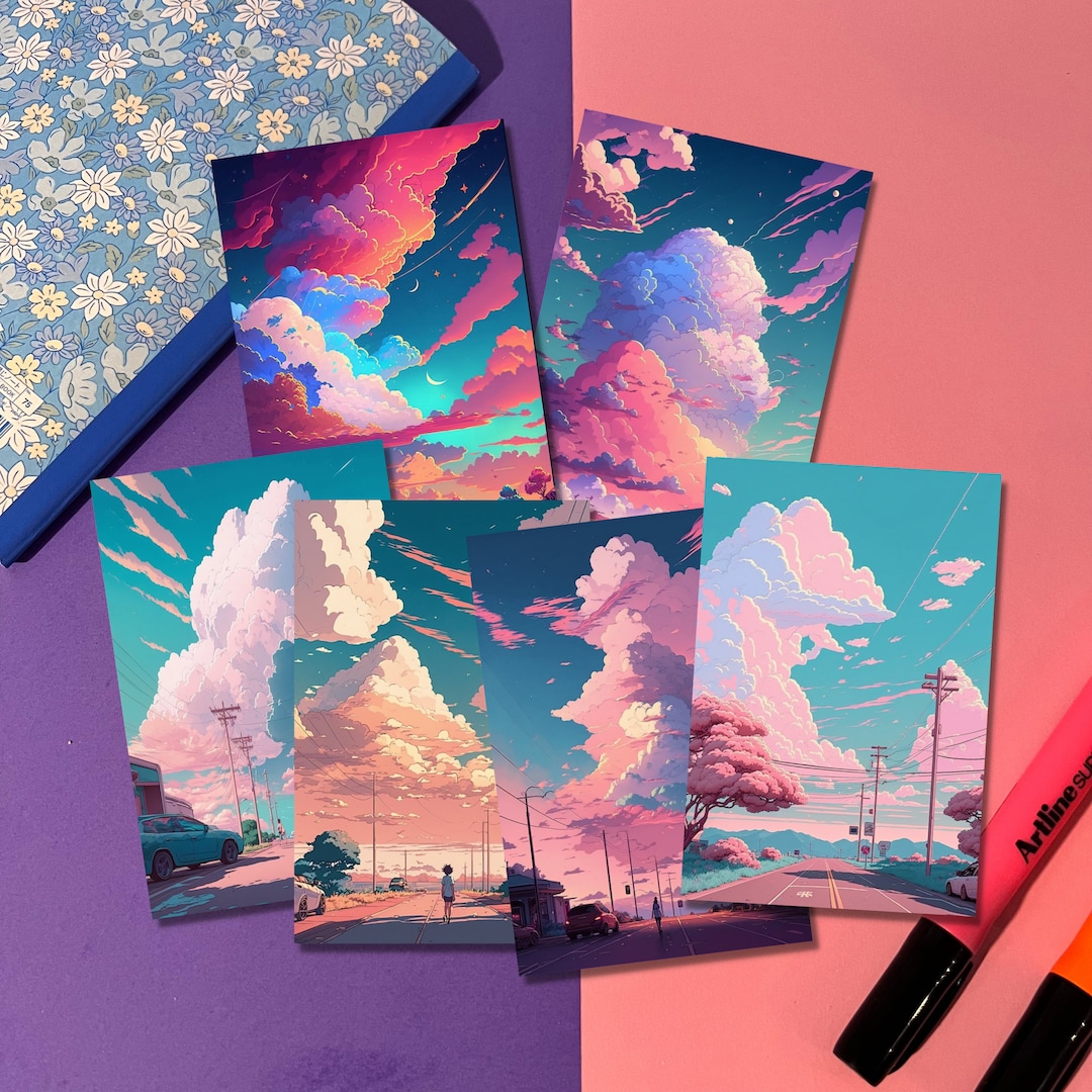 Vaporwave, Lo-fi Sky in Kawaii Aesthetic Illustration Style Art Print ...