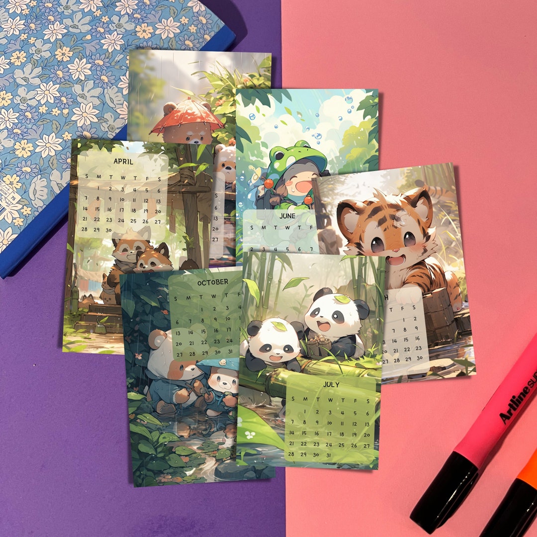 Cute Kawaii Animals 2024 Calendar Animal Calendar Kawaii Calendar ...